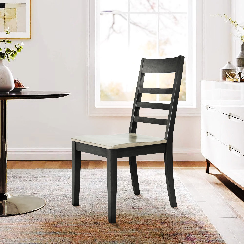 Lark Manor™ Ladder Back Solid Wood Dining Chair in Black and Natural ...