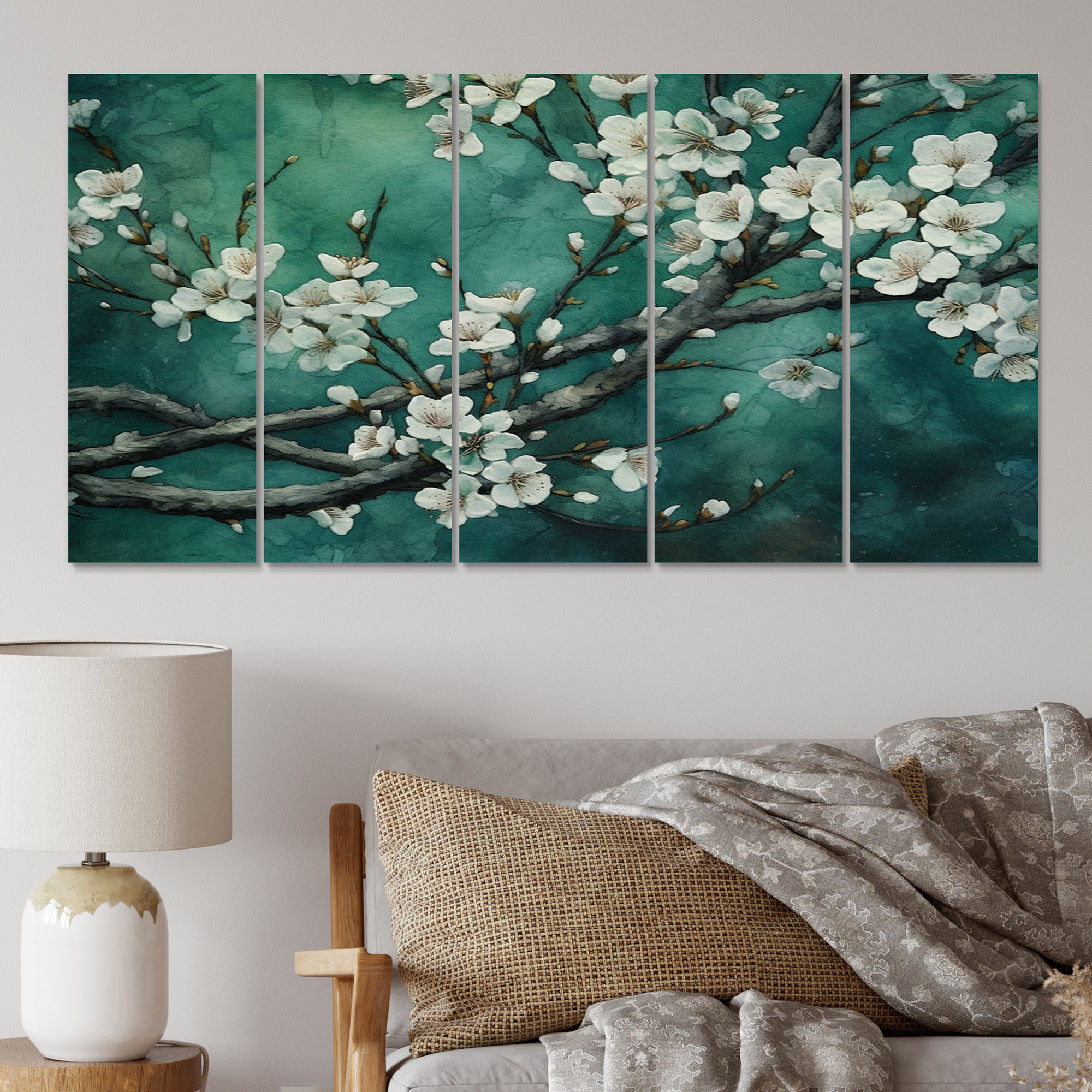 DesignArt Flower Whispers Teal Cherry Blossoms II " Flower Whispers ...