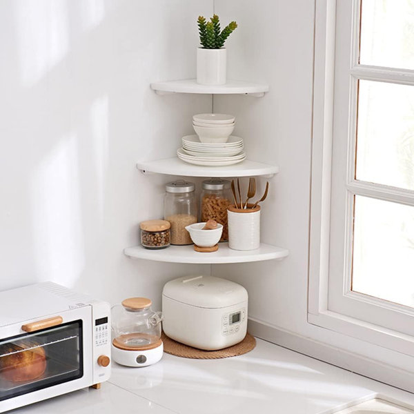 Ebern Designs Corner Shelves Wall Mount, Set Of 3 Wood Floating Corner ...