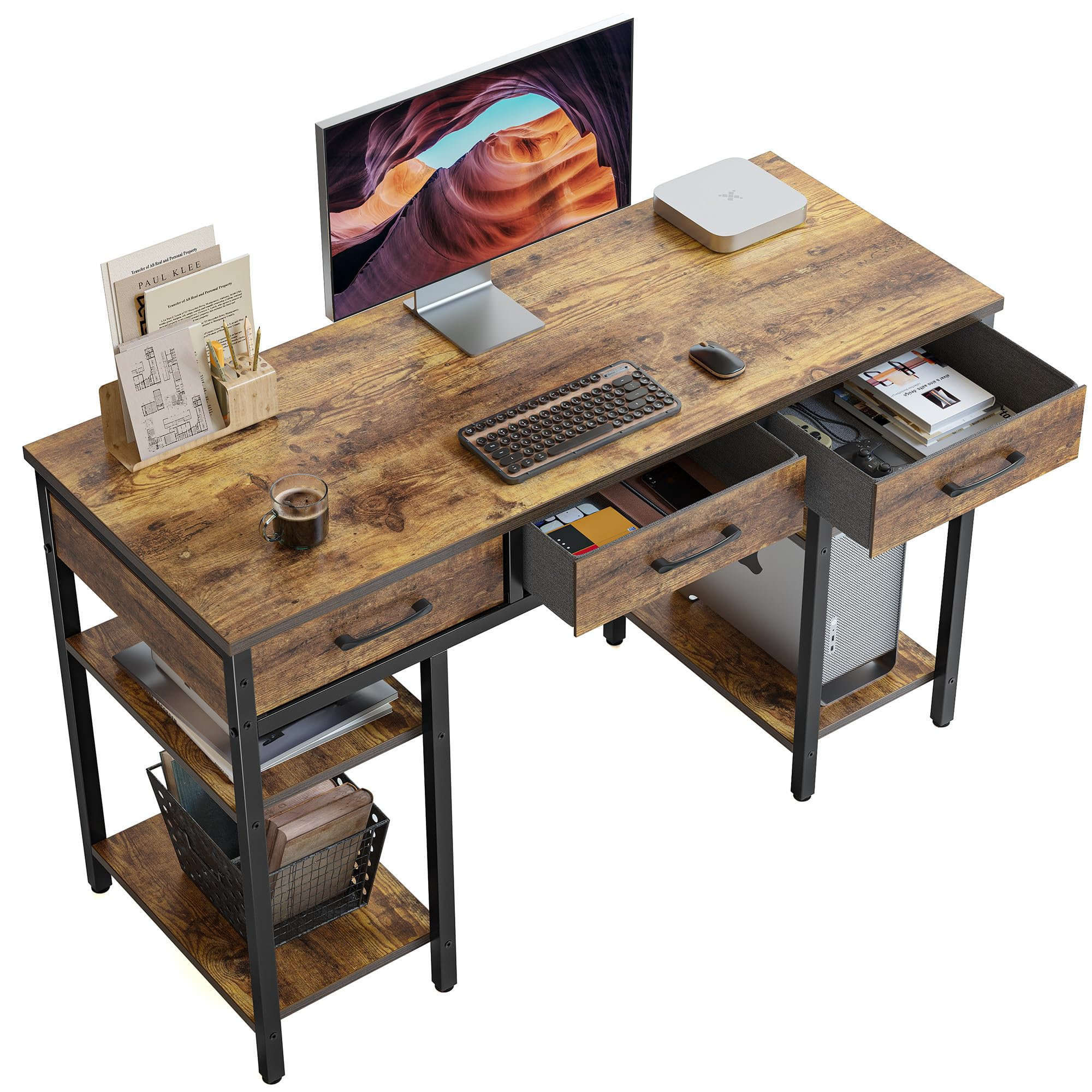 120 50 Cm Computer Desk With Fabric Drawers And Storage Shelfs Small Office Home Desk Study Writing Table Modern Simple Desk