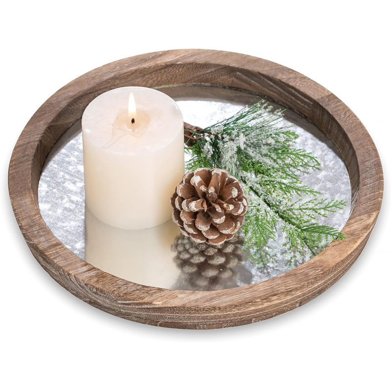 Gracie Oaks Rustic Round Wooden Serving Tray - Vintage Butler Tray ...