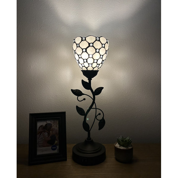 Bloomsbury Market Anairis Tiffany Torch Table Lamp White Stained Glass ...