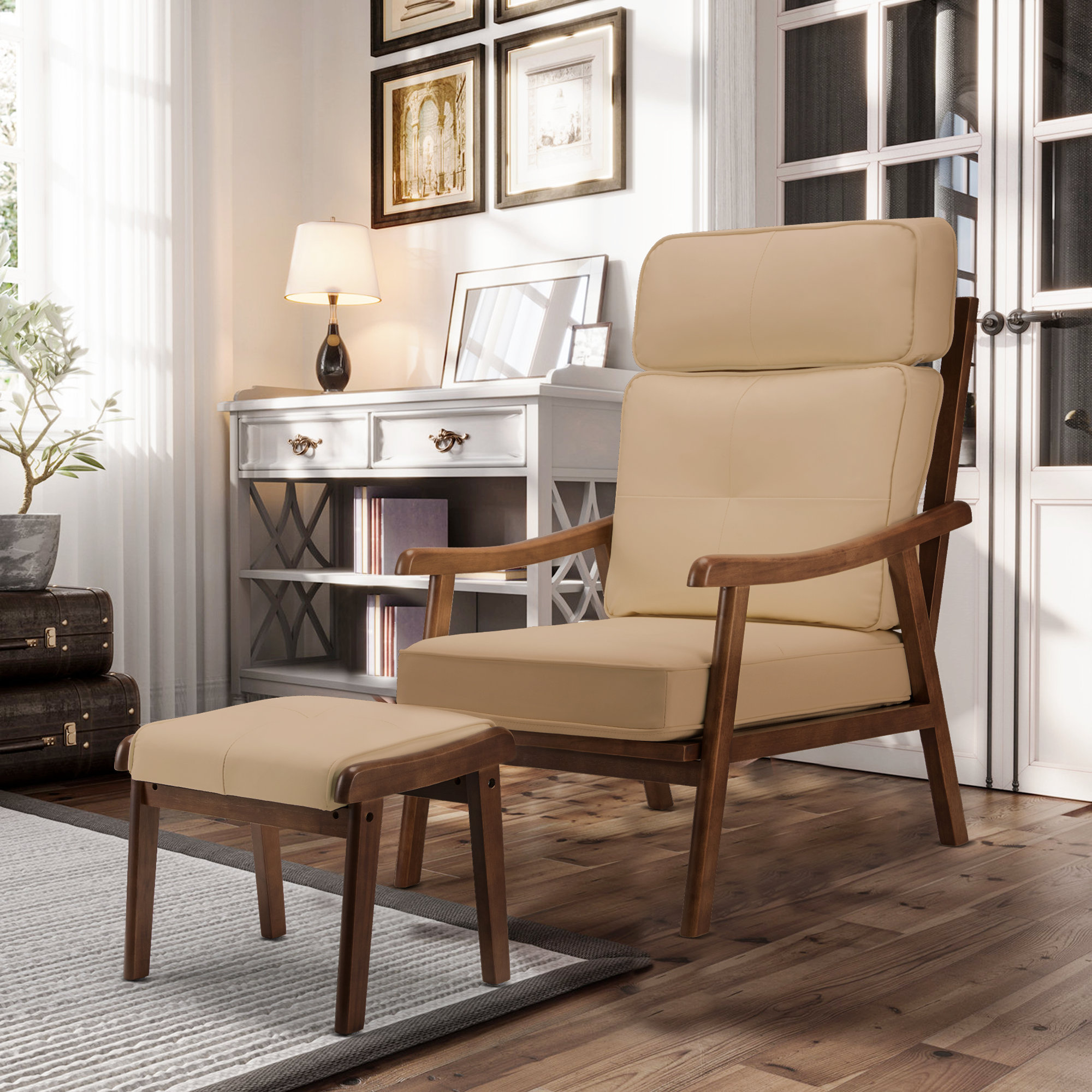 George Oliver Juwaun Accent Chair with Ottoman and Removable Cushion ...