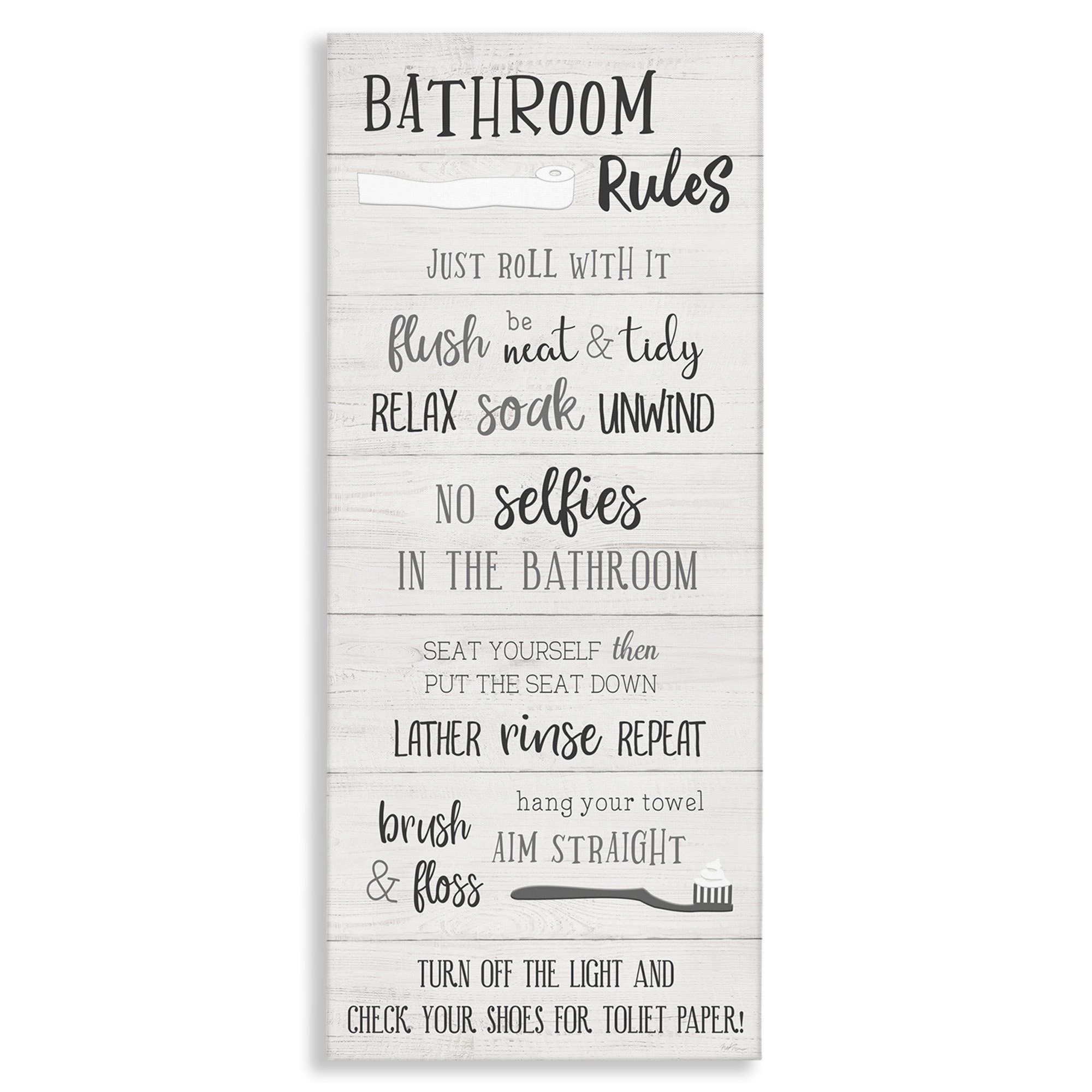 Stupell Industries Bathroom Rules Sign Toilet Paper Fun Phrases Giclee ...