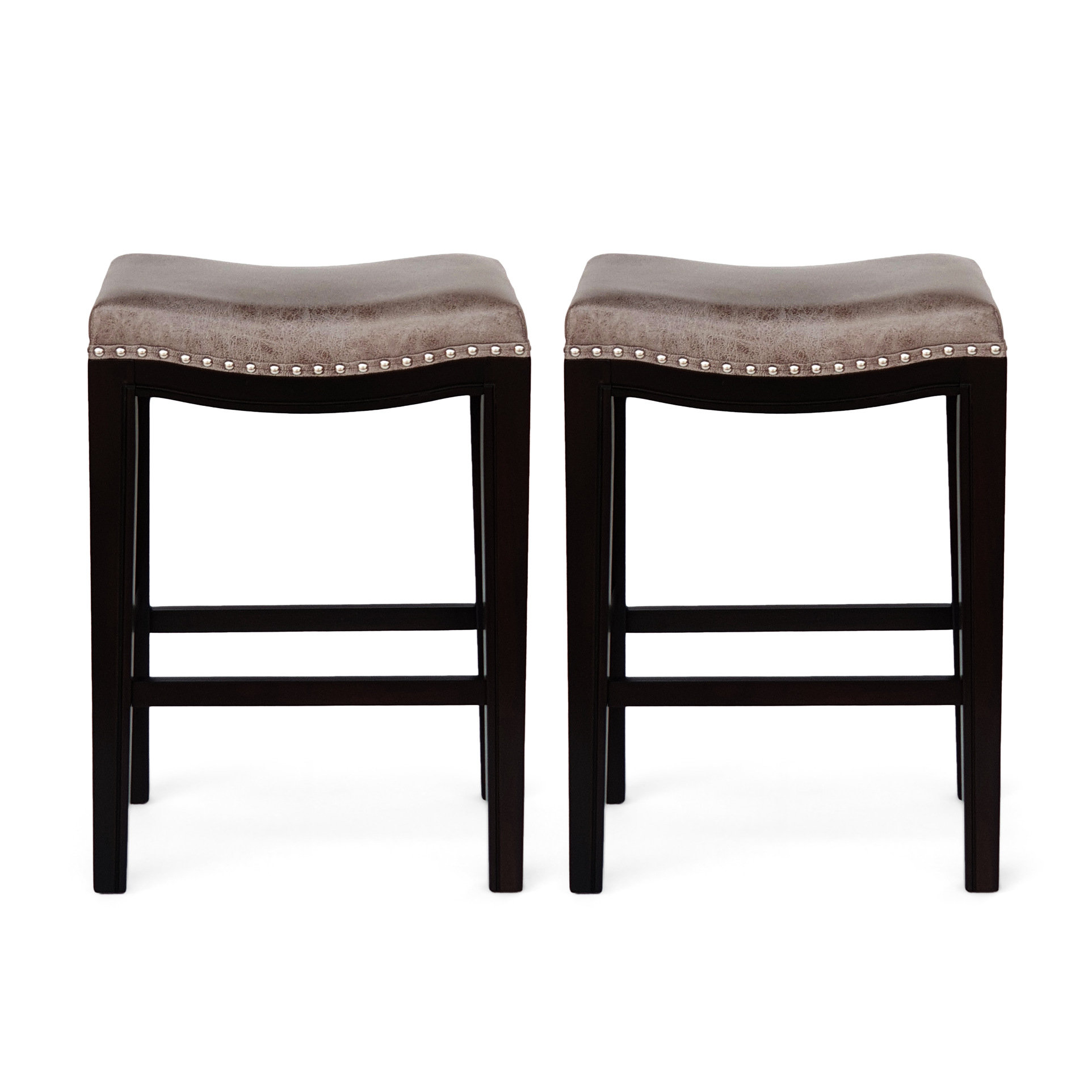 Dakota Fields Studded Counter Stool Of 2 - Wood Frame, Grey Fabric ...