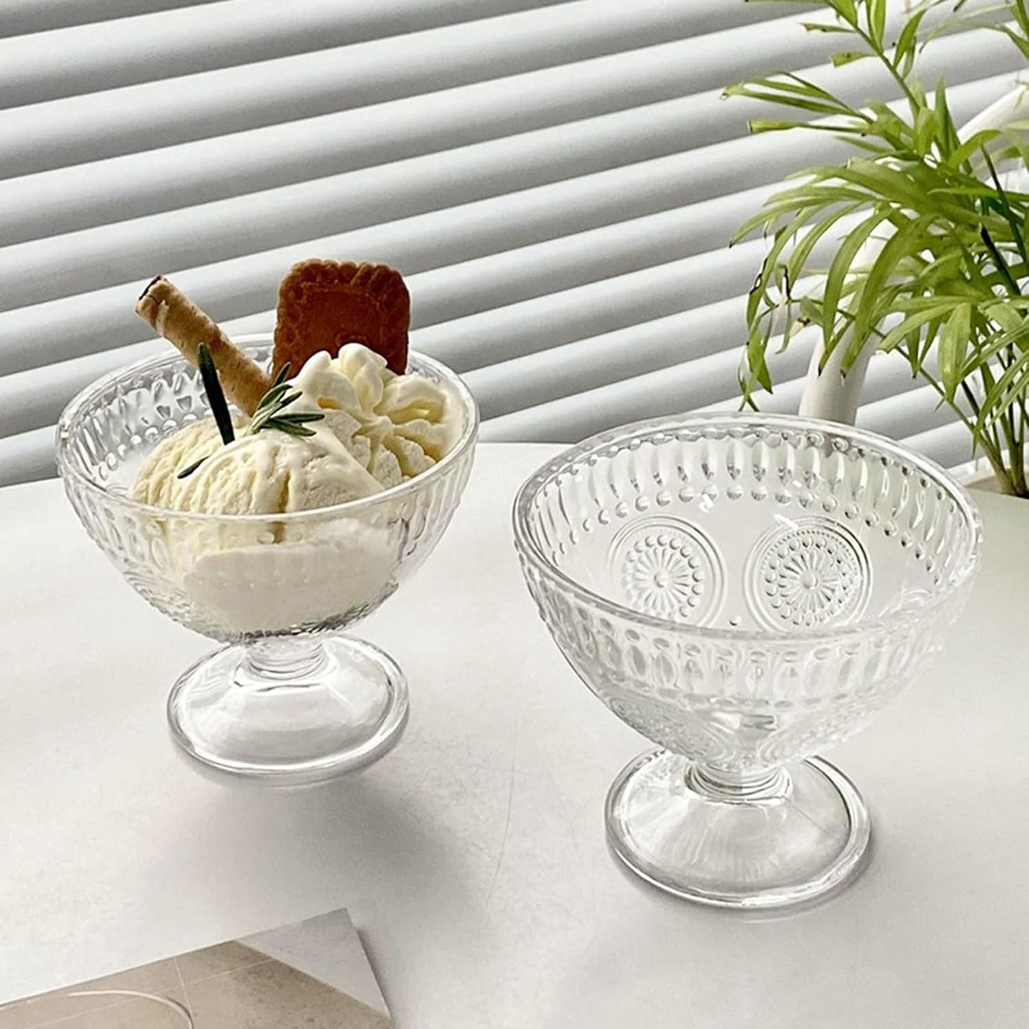Ivy Bronx Glass Ice Cream Bowl Set, Ice Cream Cups with Sunflower ...