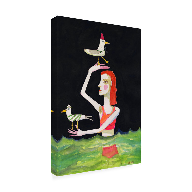 Mercer41 Sharyn Bursic Swimming Lady With Birds On Canvas Print | Wayfair