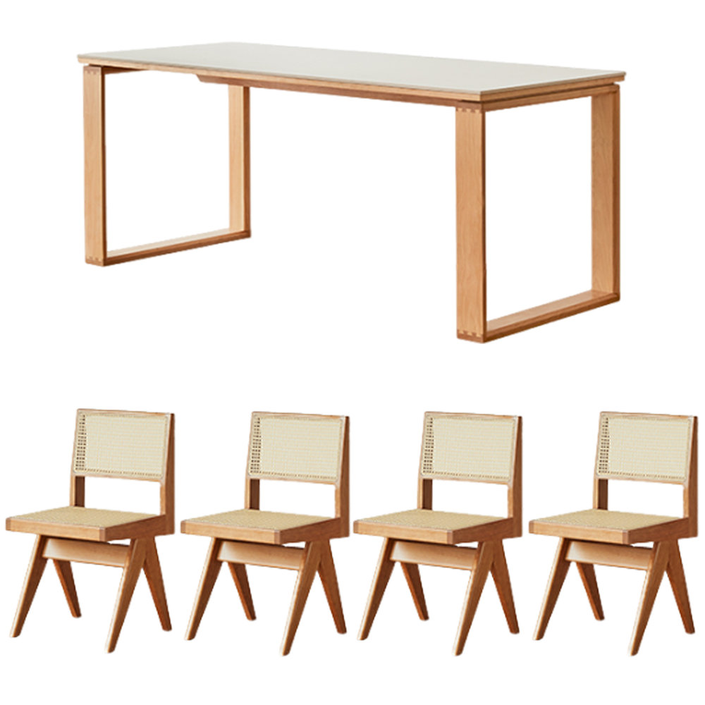 FurniCrafters Natural Wood Rock-Plate Long Table Chair Set 5 - Piece ...