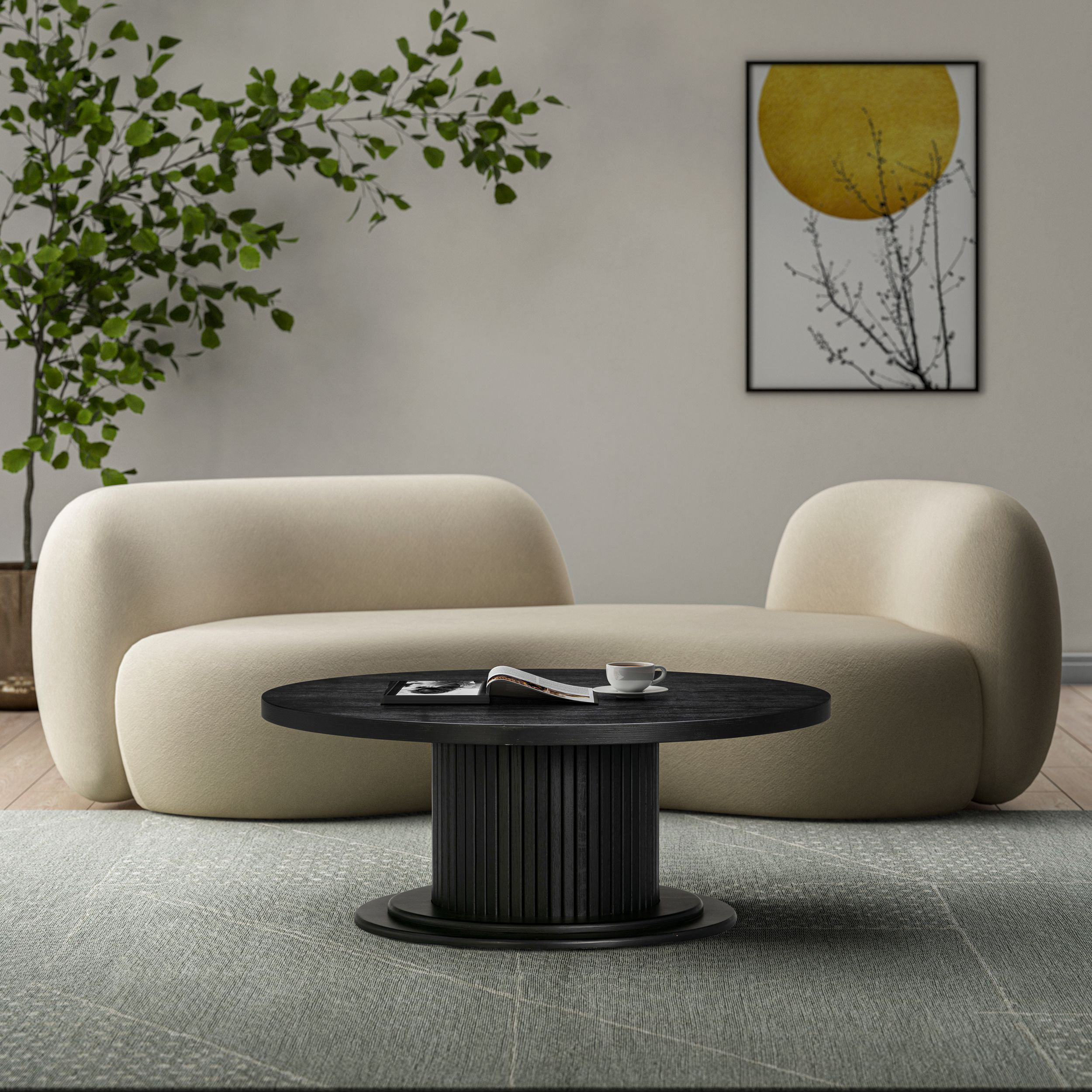 NTC Summit Modern Classic Tambour Wooden Round Coffee Table ...