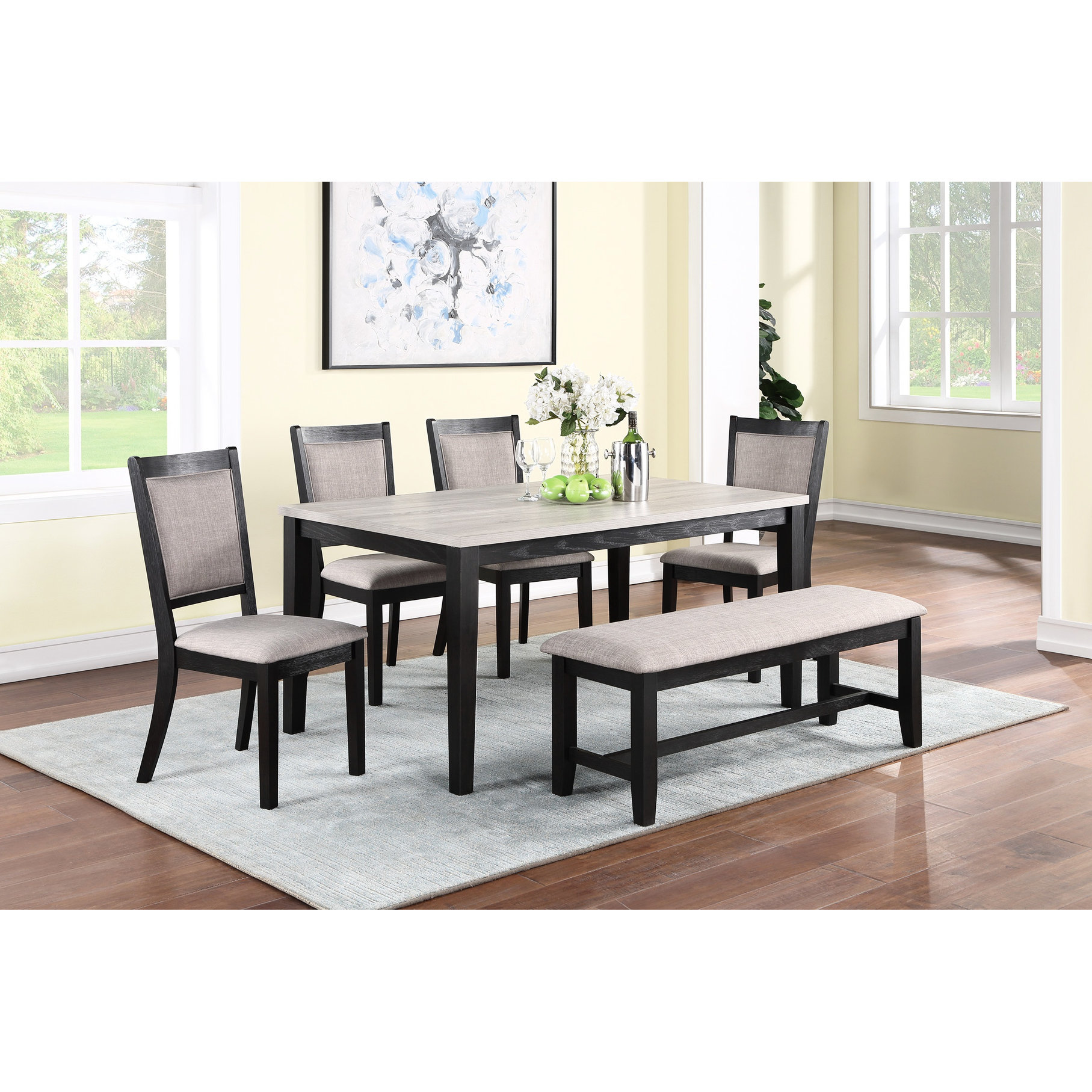 Winston Porter 6pc Dining With Top - Contemporary Style Table, 4 Chairs ...