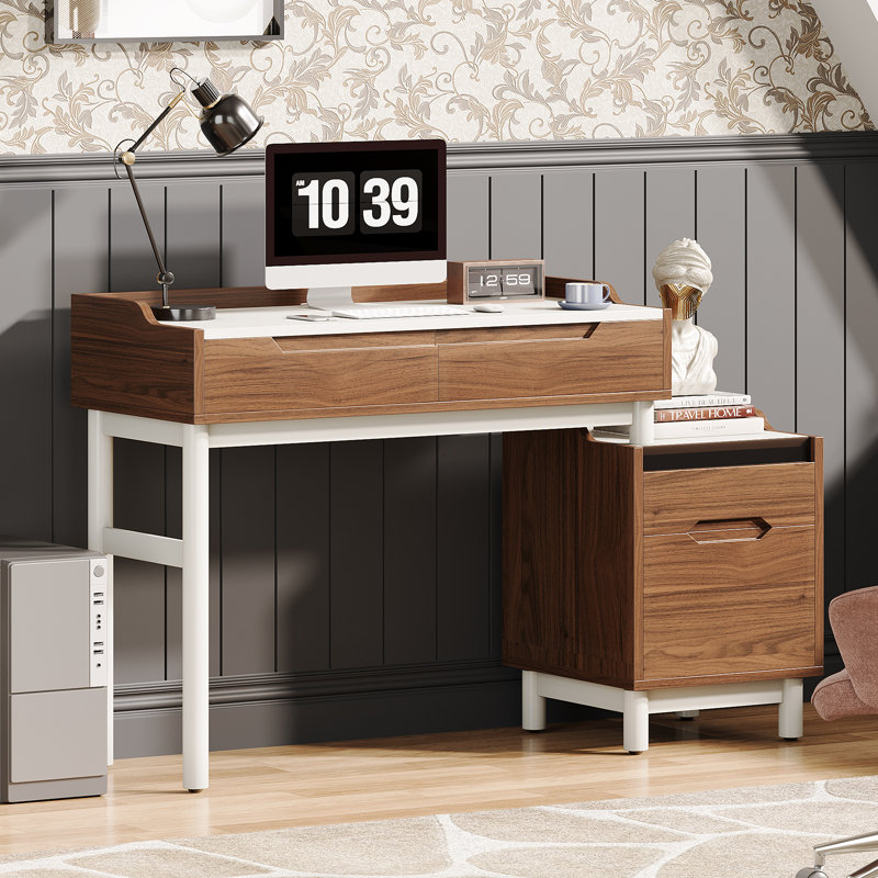 Latitude Run® Reversible Computer Desk With File Drawer Cabinet, Home ...