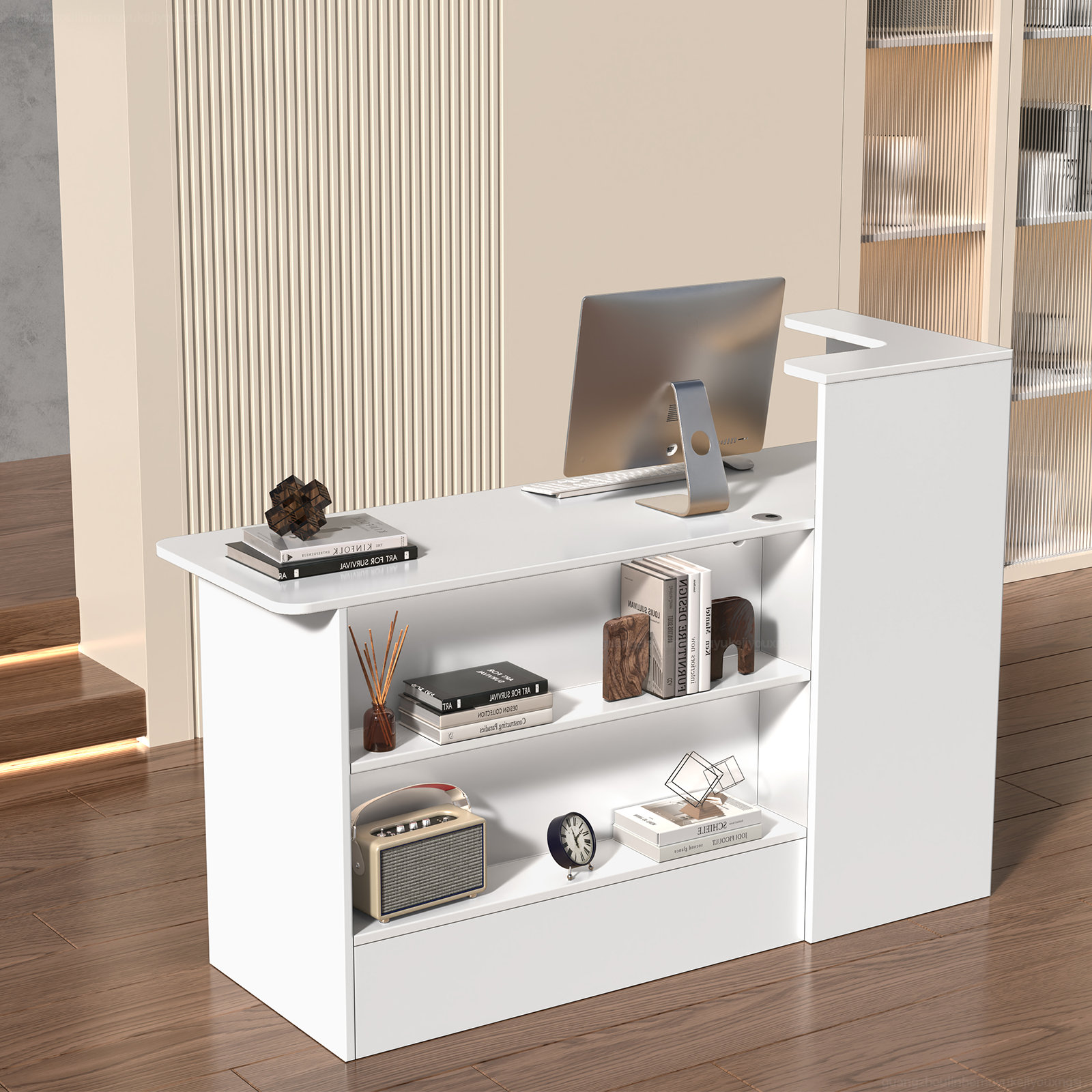Latitude Run® Contemporary Reception Desk With Open Shelves And Corner ...