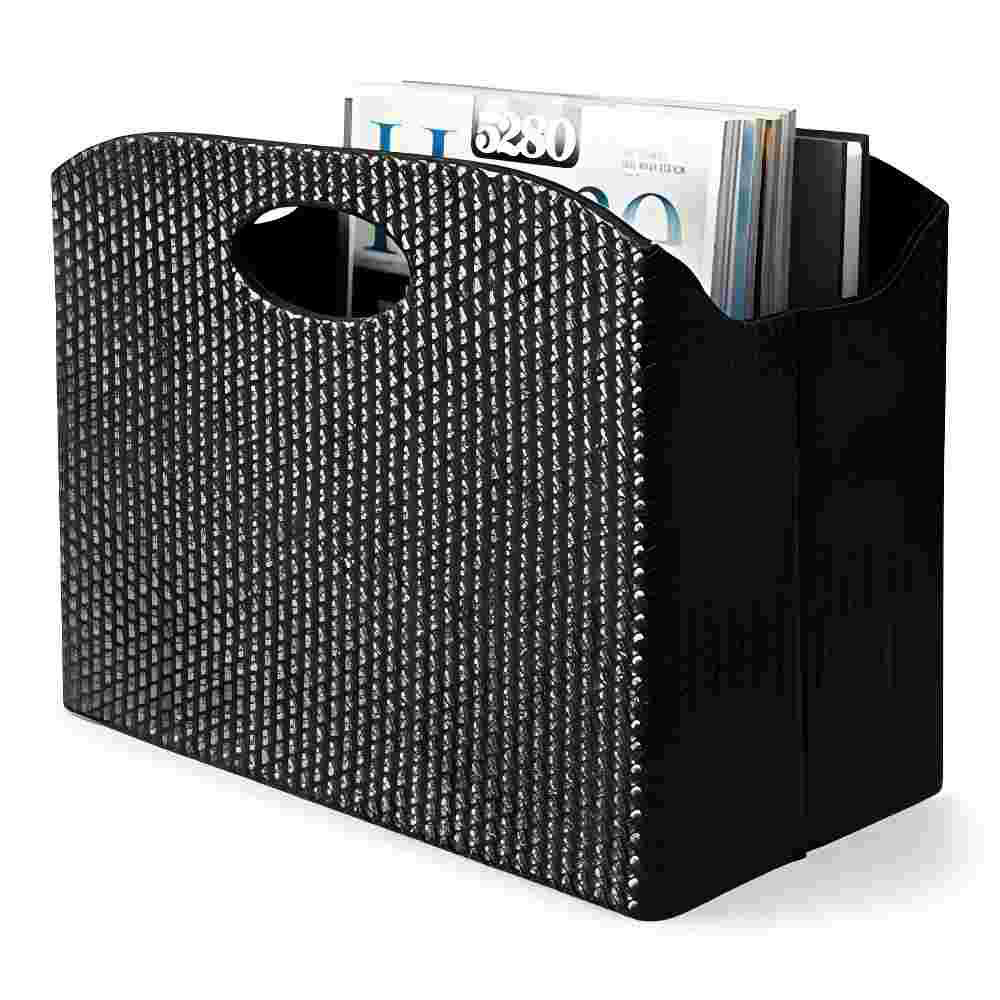 Rebrilliant Black Magazine Holder - Woven Leather Magazine Basket With ...