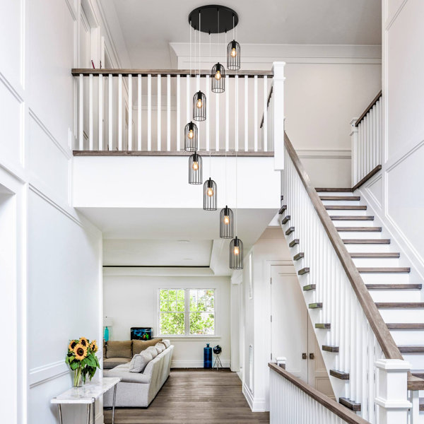 Ebern Designs 8 - Light Modern Caged Pendant Light Long Staircase ...