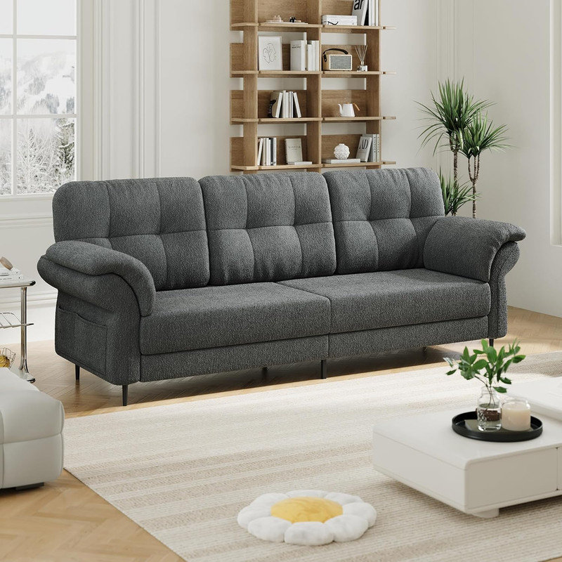 Ebern Designs 83" Boneless Cloud Couch with Sleepable Armrests & Side ...