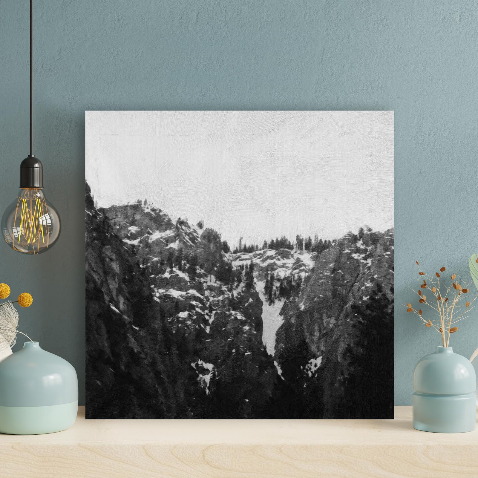 Loon Peak® Grayscale Of Snowy Ravine - 1 Piece Square Graphic Art Print ...