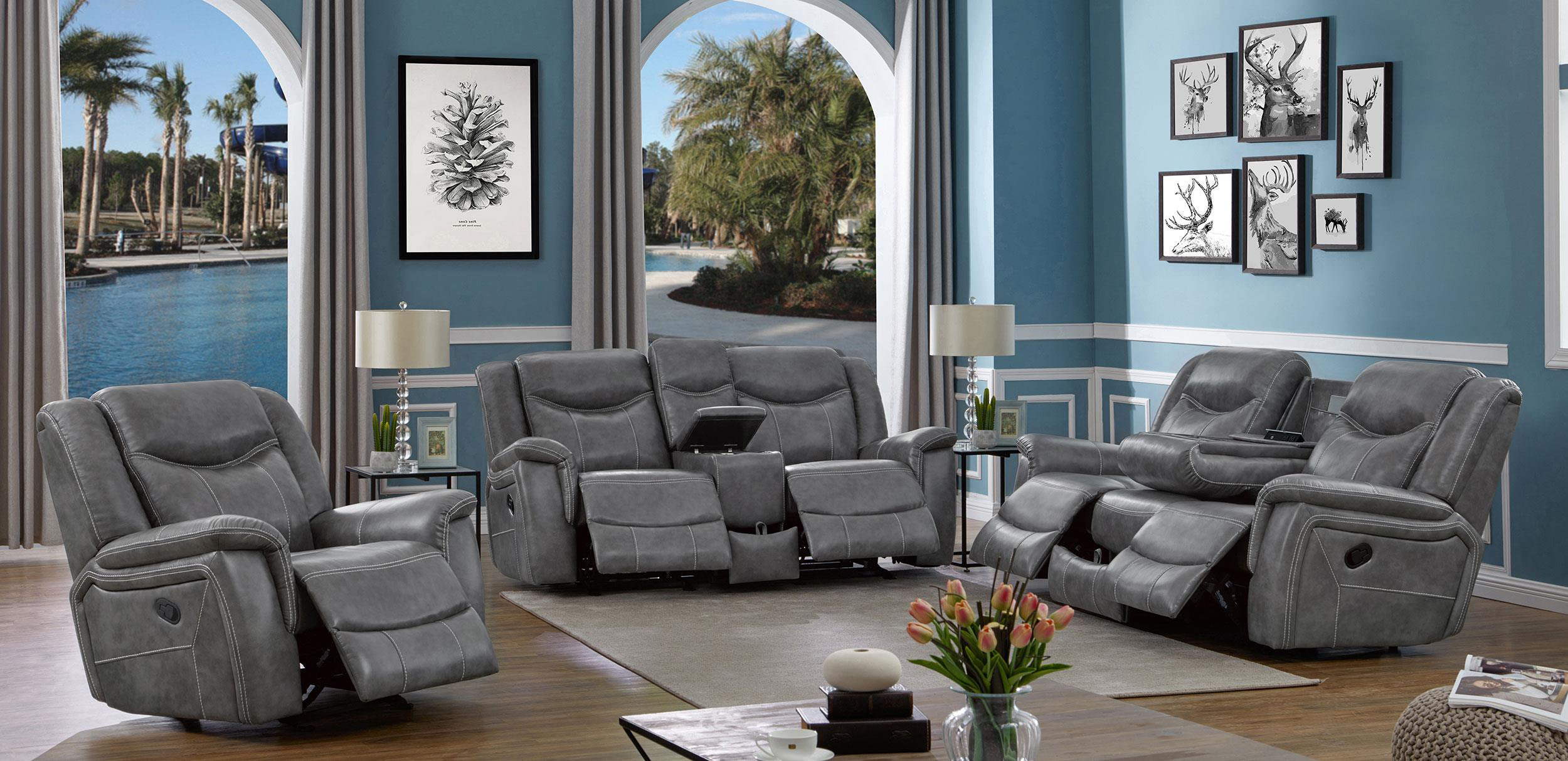 Latitude Run® Bismilla 3-Piece Upholstered Padded Arm Motion Sofa Set ...