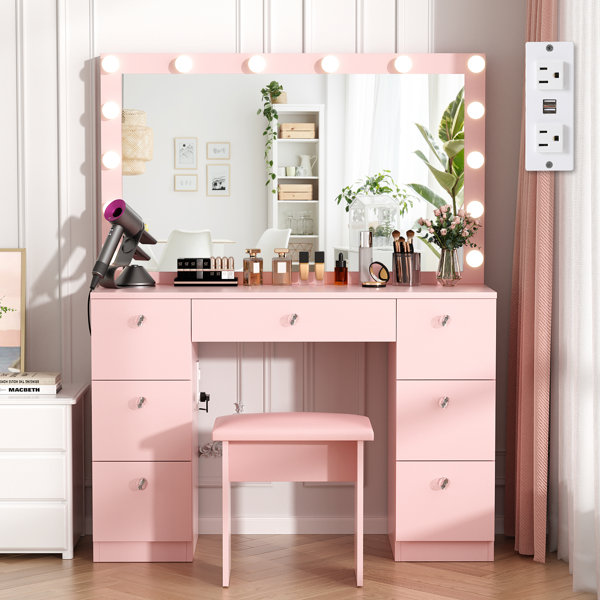 Pink Makeup Vanities | Pink Vanity With Mirror & Pink Dressing Table