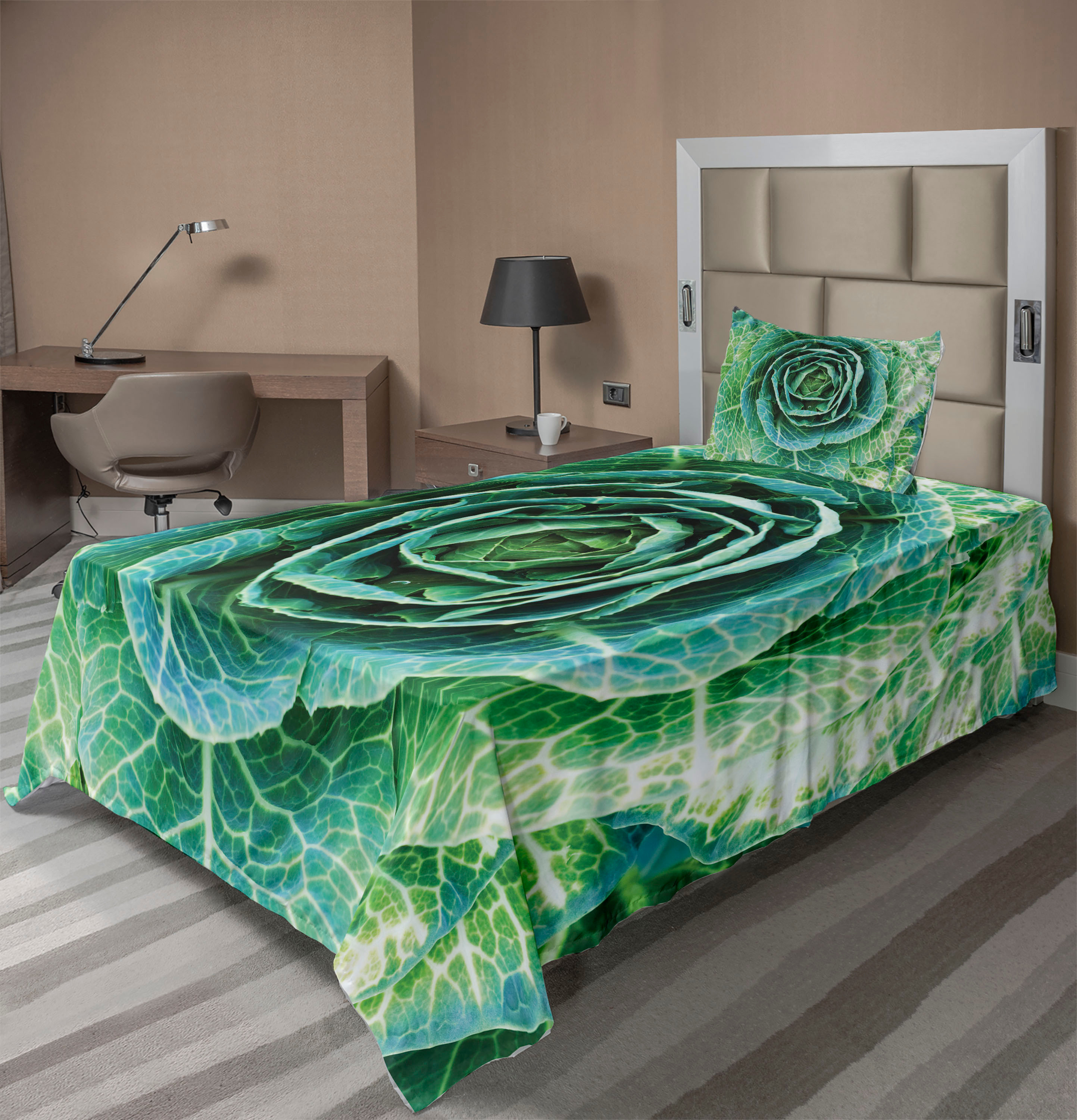 Ambesonne Landscape Sheet Set Closeup of a Cabbage View Shamrock Green ...