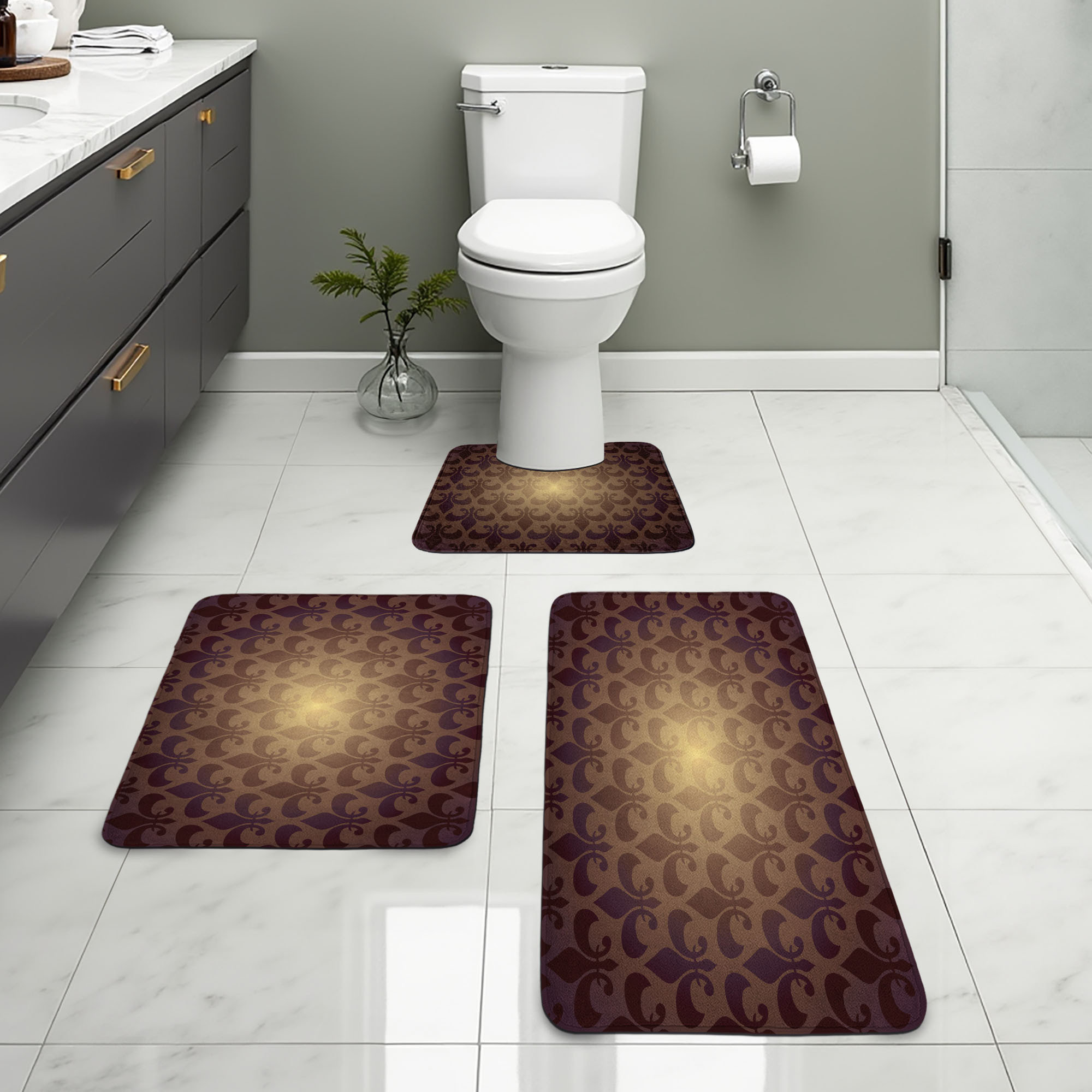 Ophelia & Co. Brown Bathroom Rug Set 3 Pieces U-Shape & Rectangle Mats ...