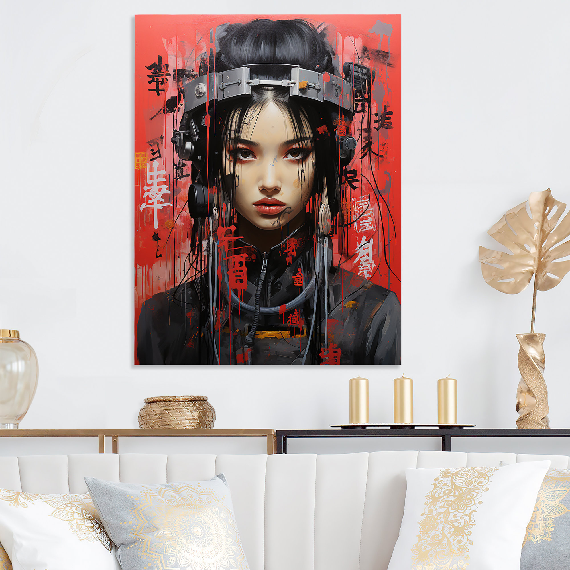 Trinx Neon Graffiti Japan Geisha Woman III - Asian Metal Wall Art Print ...