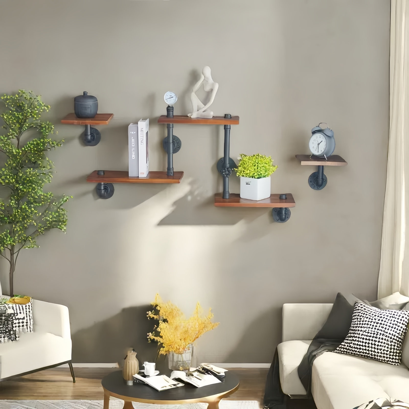 Williston Forge Industrial Pipe Shelving, Pipe Shelves With Wood Planks ...