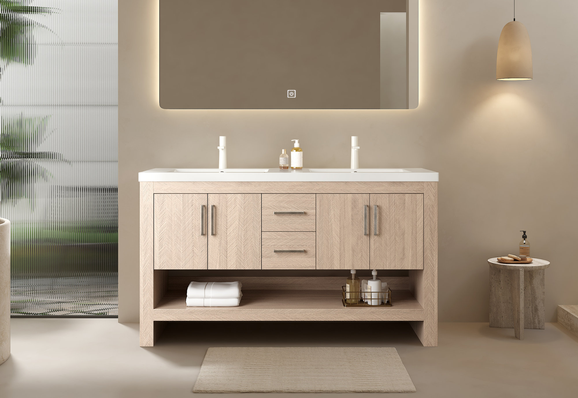 Foundry Select " light oak bathroom vanity with dual sinks, plywood ...
