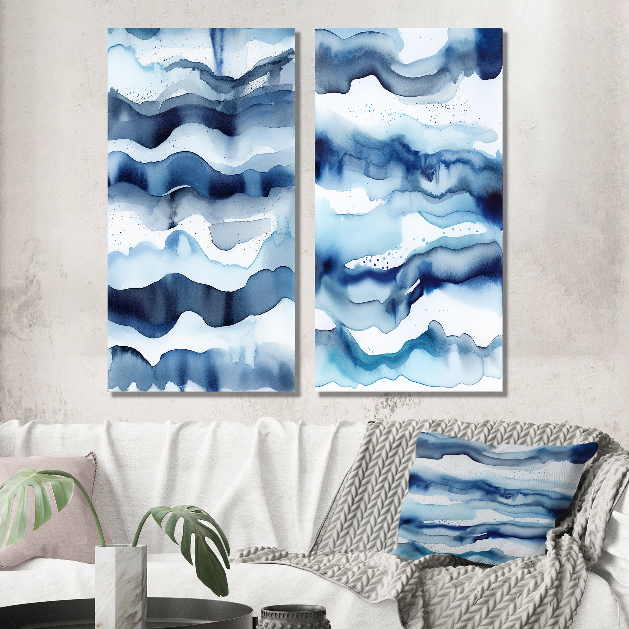 Ivy Bronx Abstract Classic Blue Waves - Wall Art For Bedroom - Fractals ...