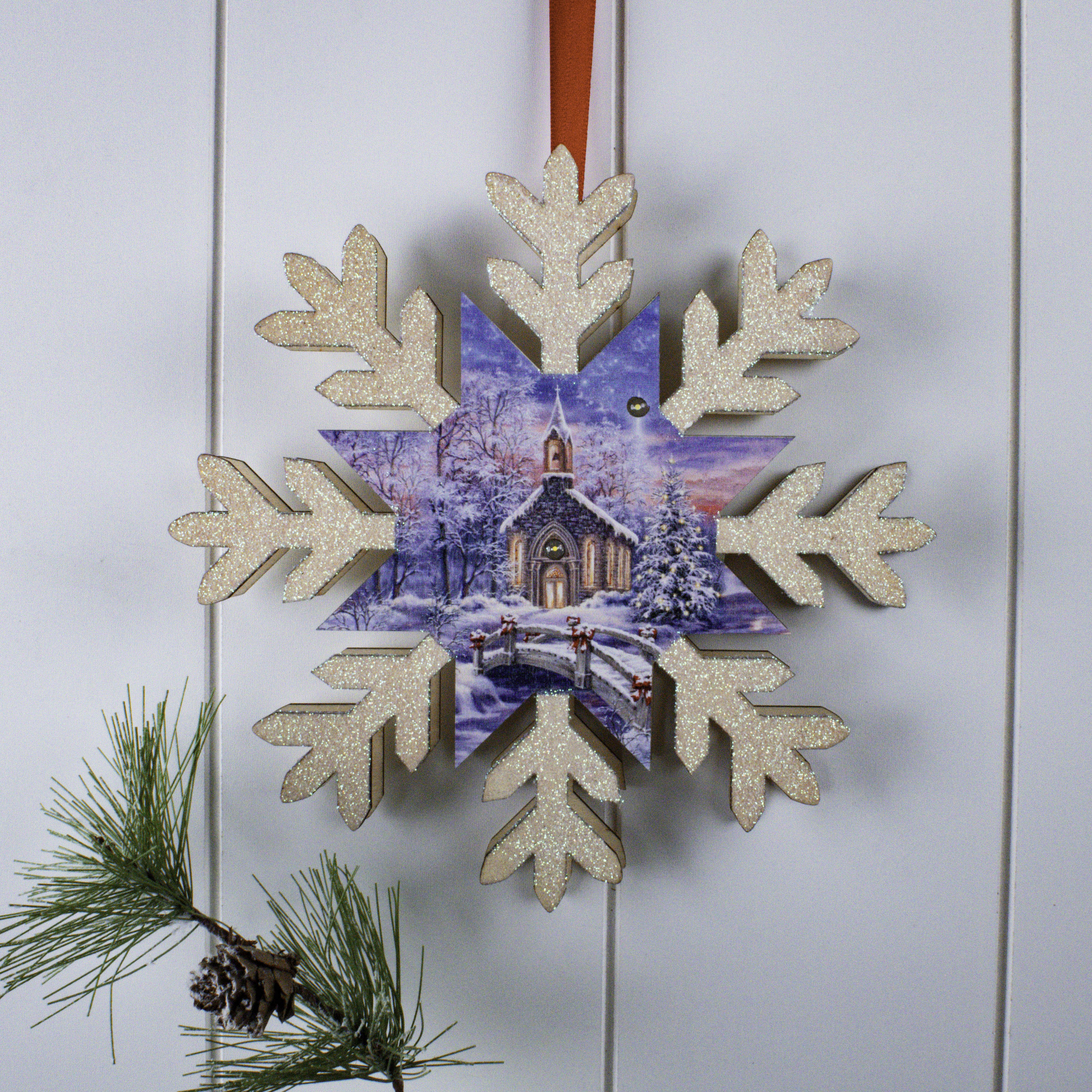 The Holiday Aisle® O Come Emmanuel LED Wood Snowflake | Wayfair