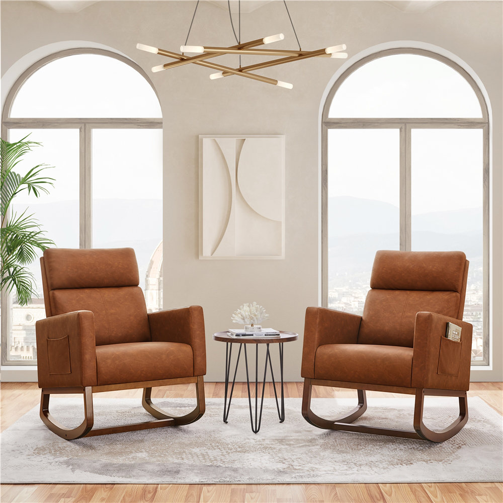The Twillery Co.® Lydney Faux Leather Upholstered Rocking Chair With ...