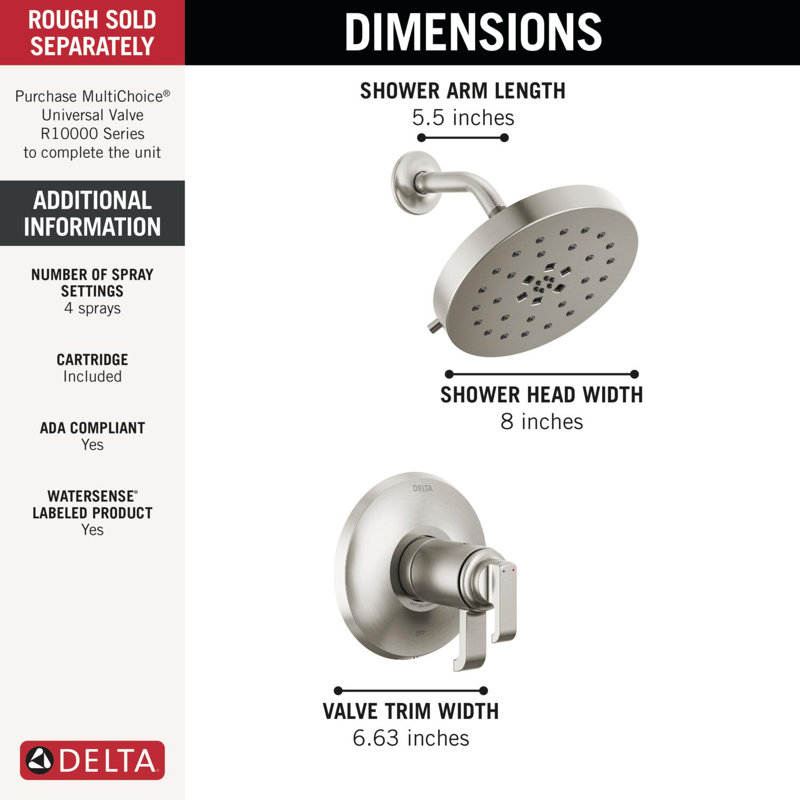 Delta Tetra 17T Series Dual-Function Shower Faucet Set, H2Okinetic ...