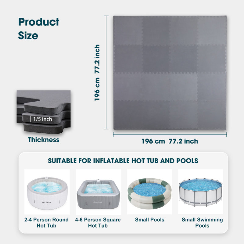 RELXTIME 1/5" Thickness 77.2'' Hot Tub Mat, Inflatable Hot Tub ...