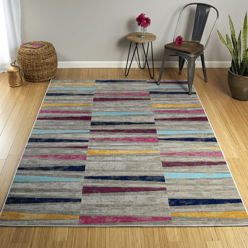 Brayden Studio® Hartung Gray/Navy/Pink Indoor/Outdoor Area Rug ...