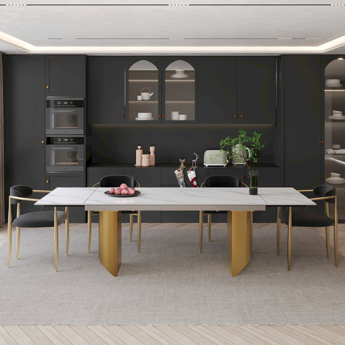 Everly Quinn Santrez 7 - Piece 94.48" Extendable Sintered Stone Dining ...