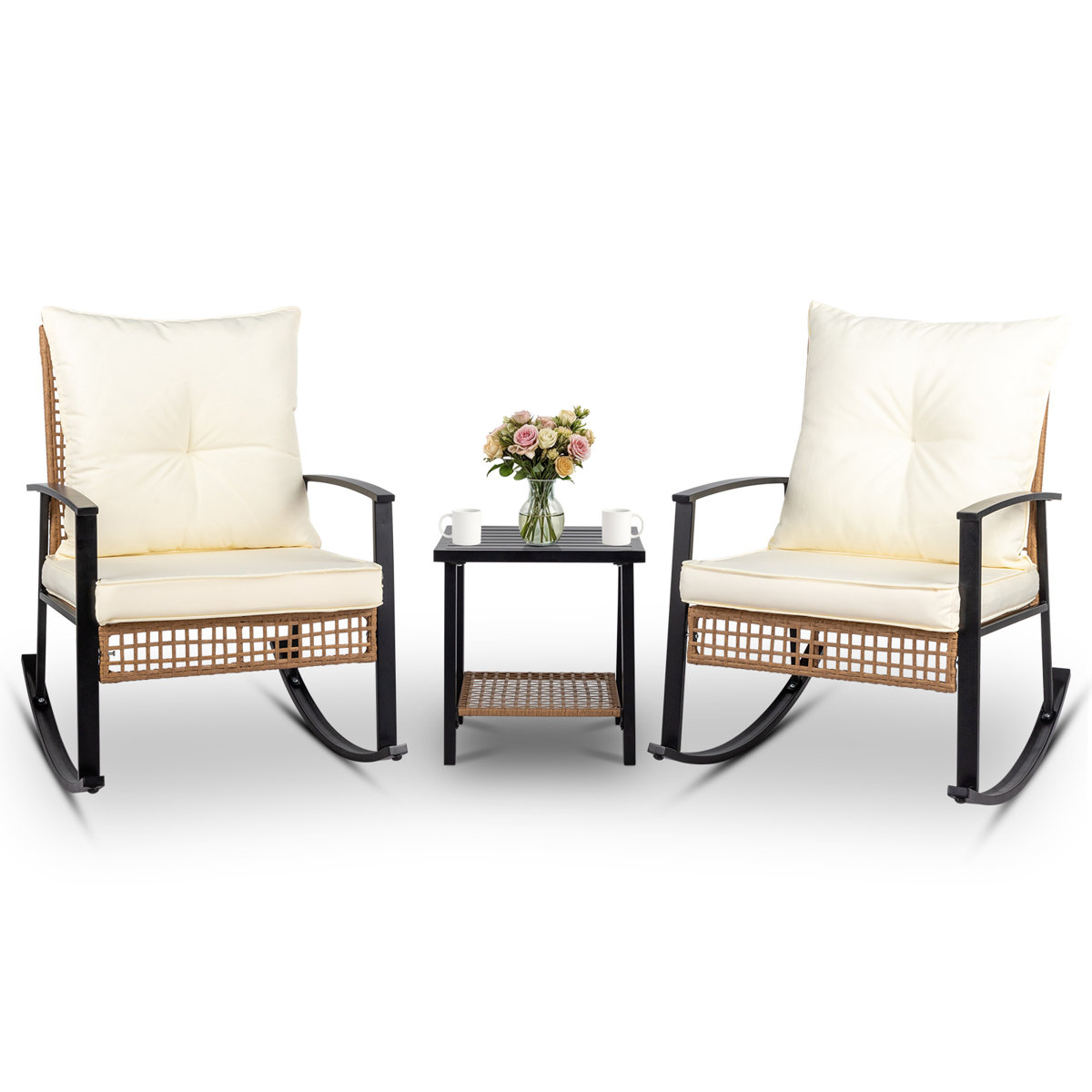 17 Stories Patio 3-Piece Wicker Rocking Conversation Set & Reviews ...