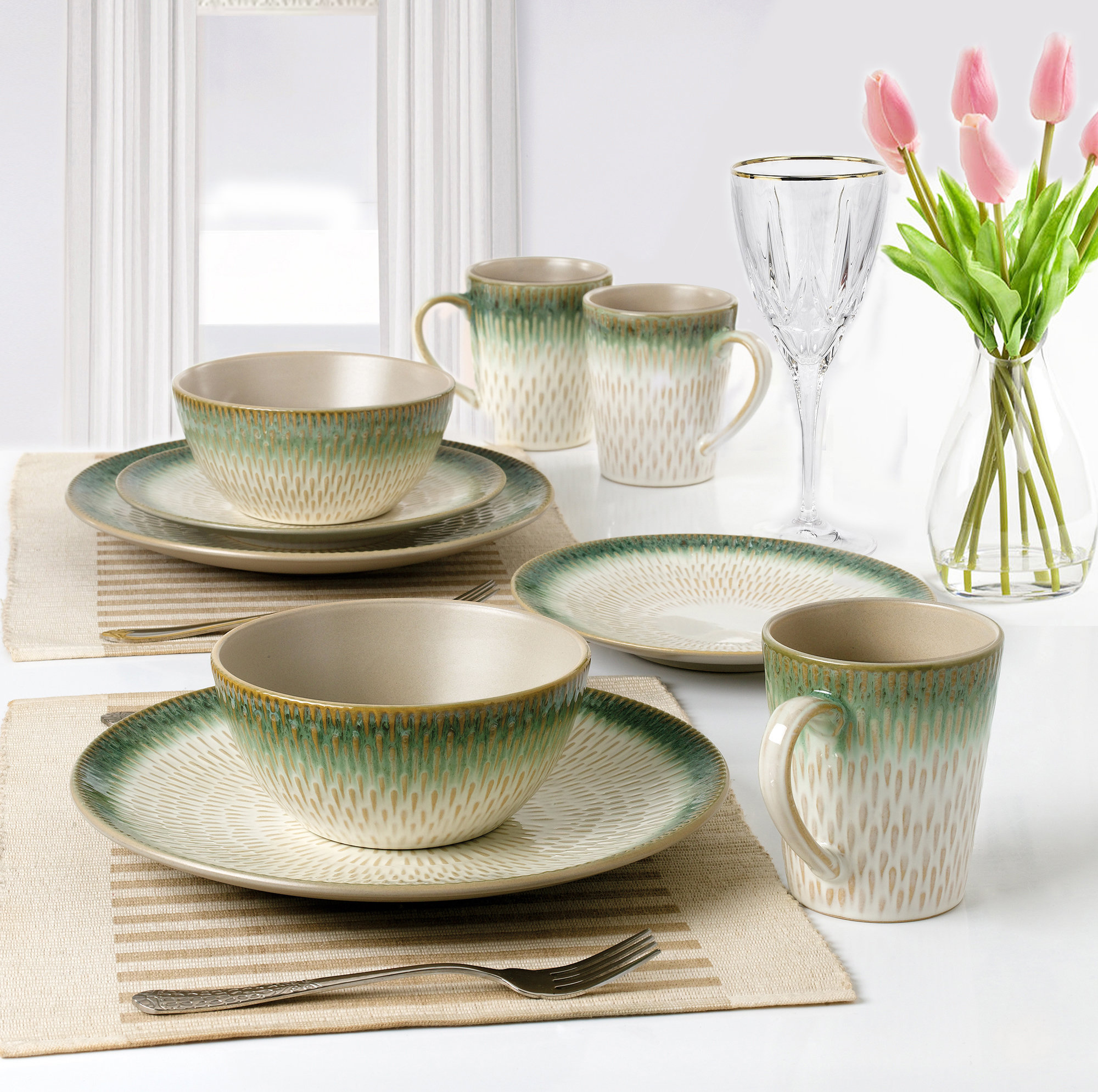 Lorren Home Trends 16 Piece Dinnerware Set, Service for 4 & Reviews | Wayfair