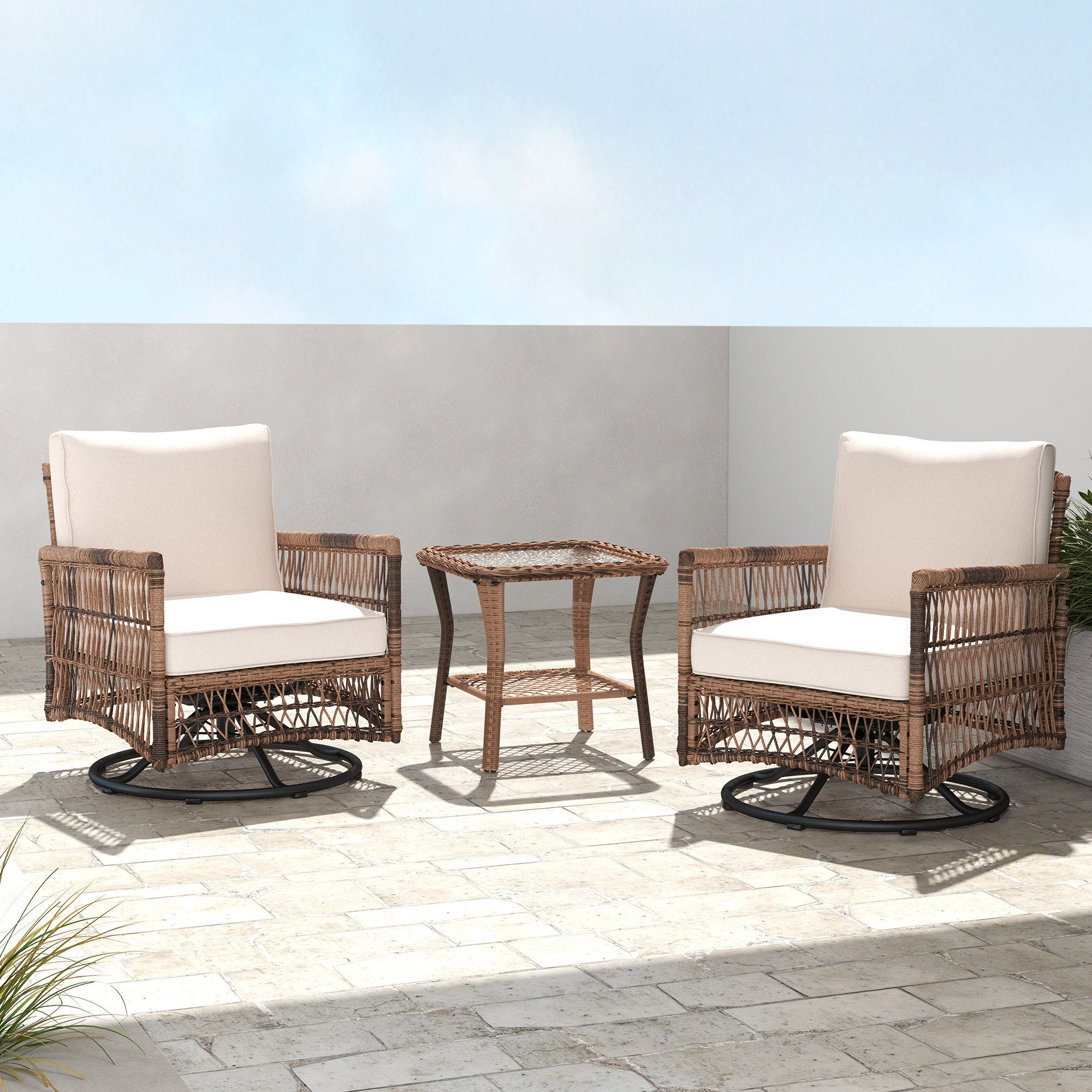 Bay Isle Home Vivek 3 Piece Rattan Seating Group with Cushions ...