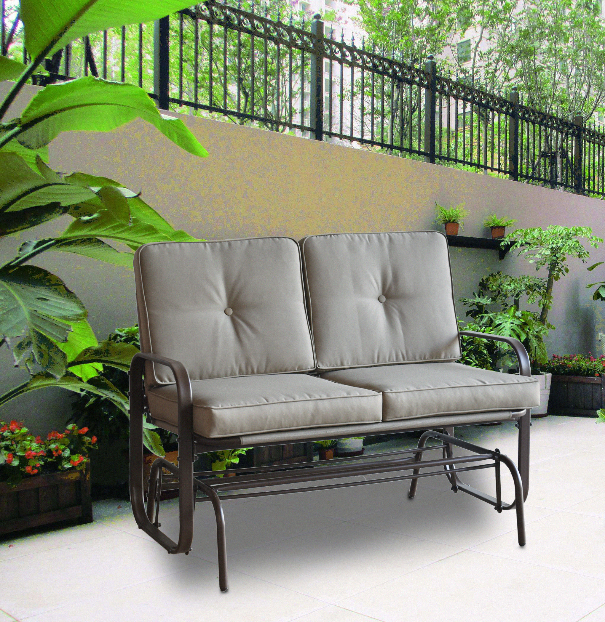 Bellini Home and Garden Outdoor Gliding Metal Bench with Cushions ...