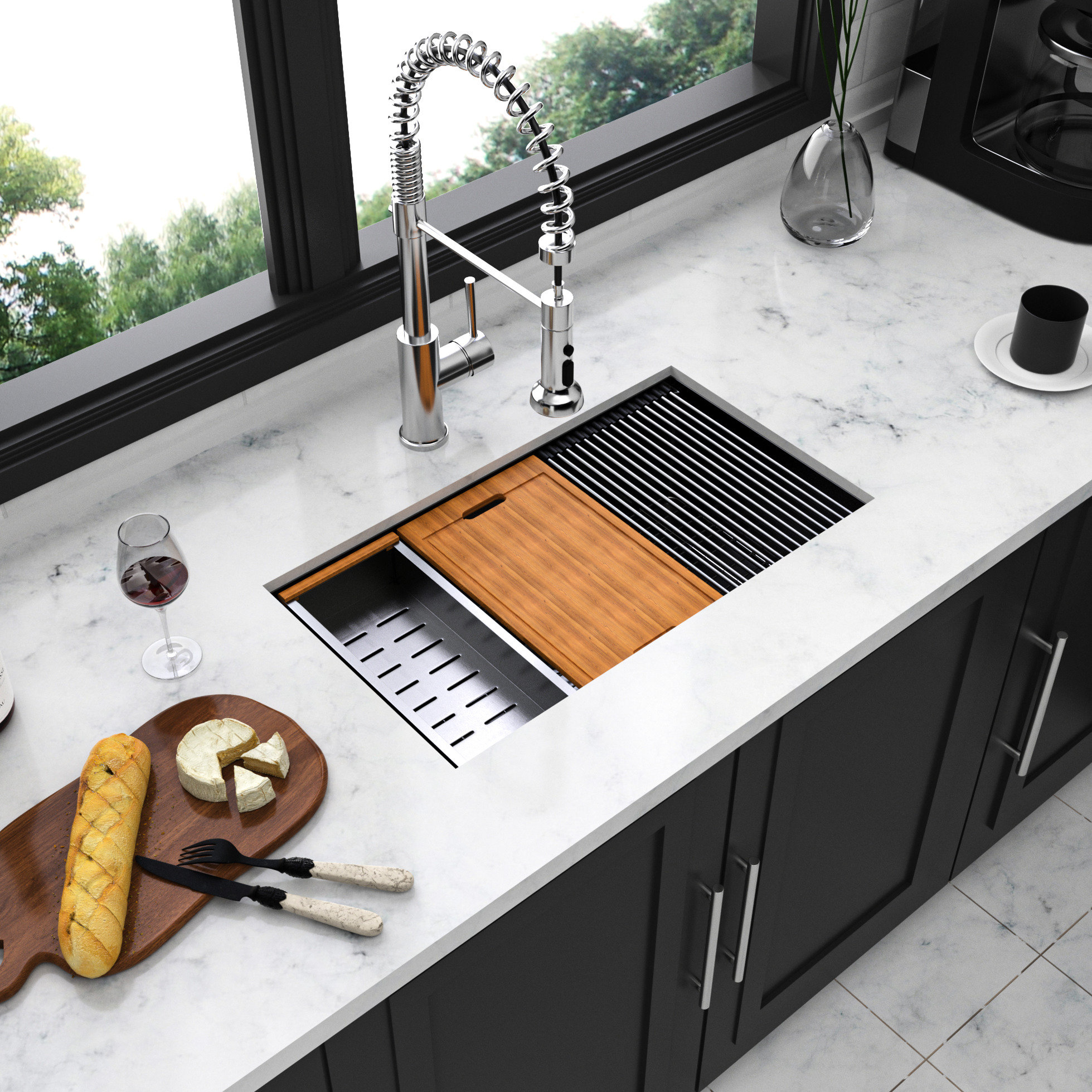 ArtisanArcade Gunmetal Black, Workstation Kitchen Sink, 16 Gauge T304 ...
