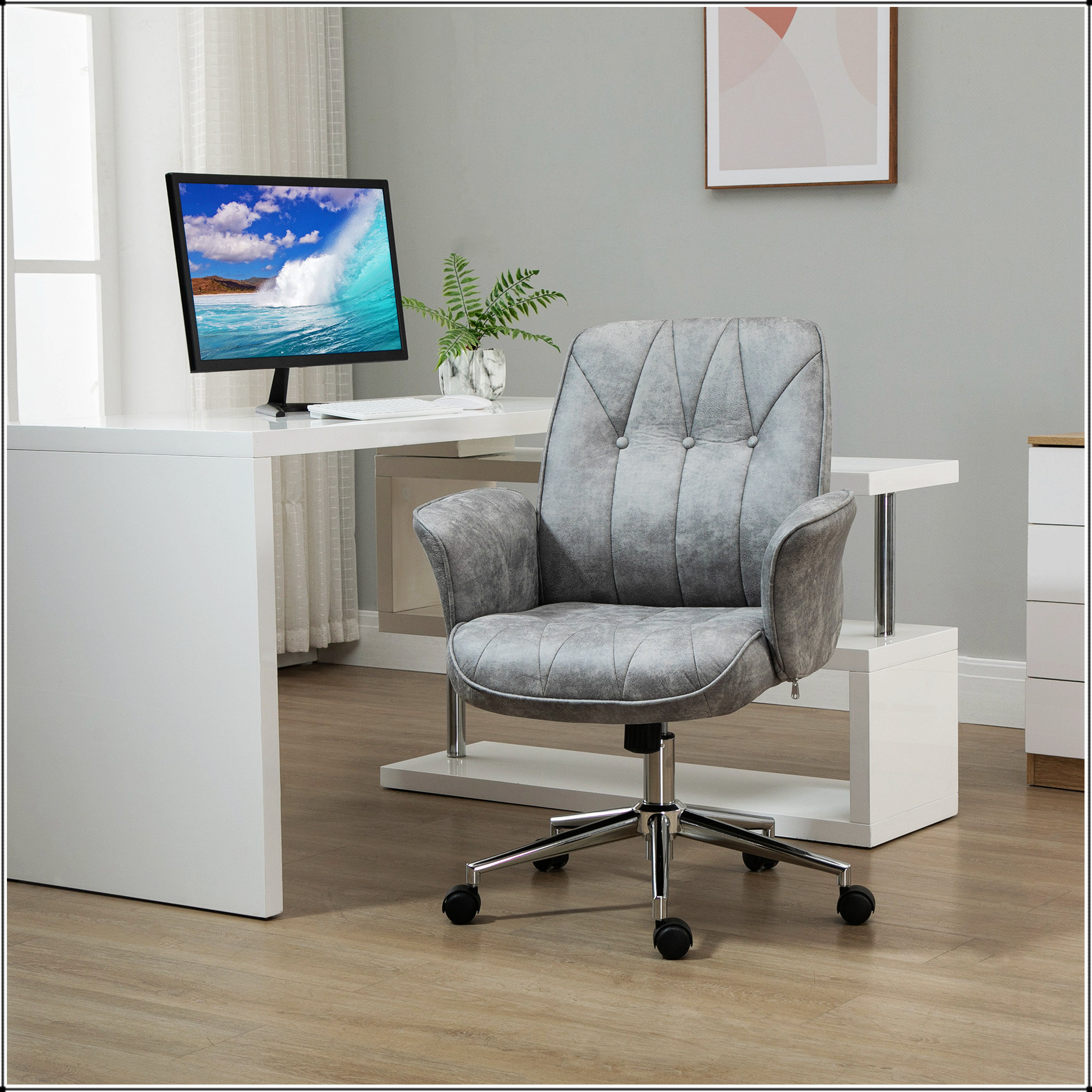 Winston Porter Microfiber Home Office Chair, Height Adjustable Button ...