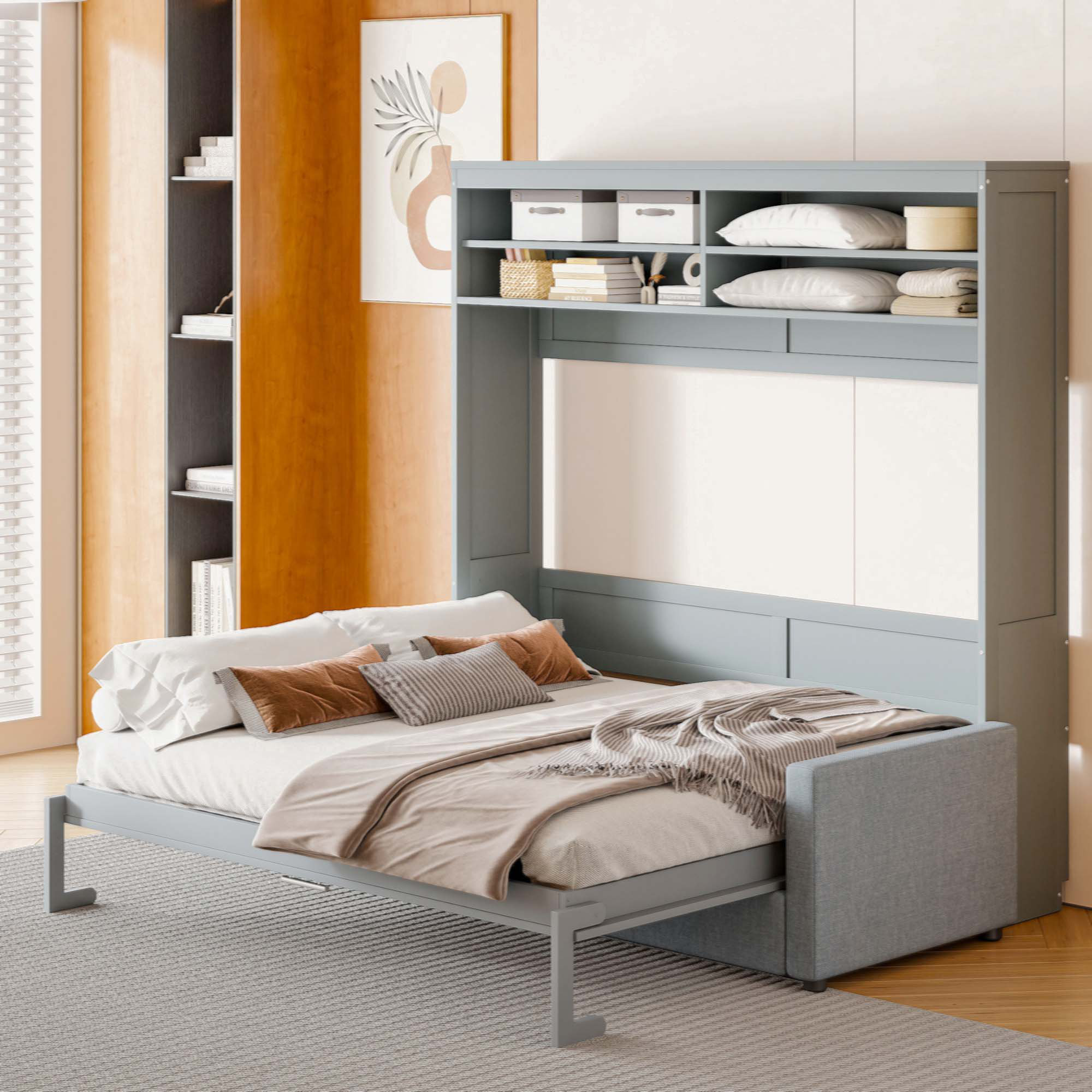 Hokku Designs Godfrey Queen Size Murphy Bed with Sofa, Wall Bed with ...