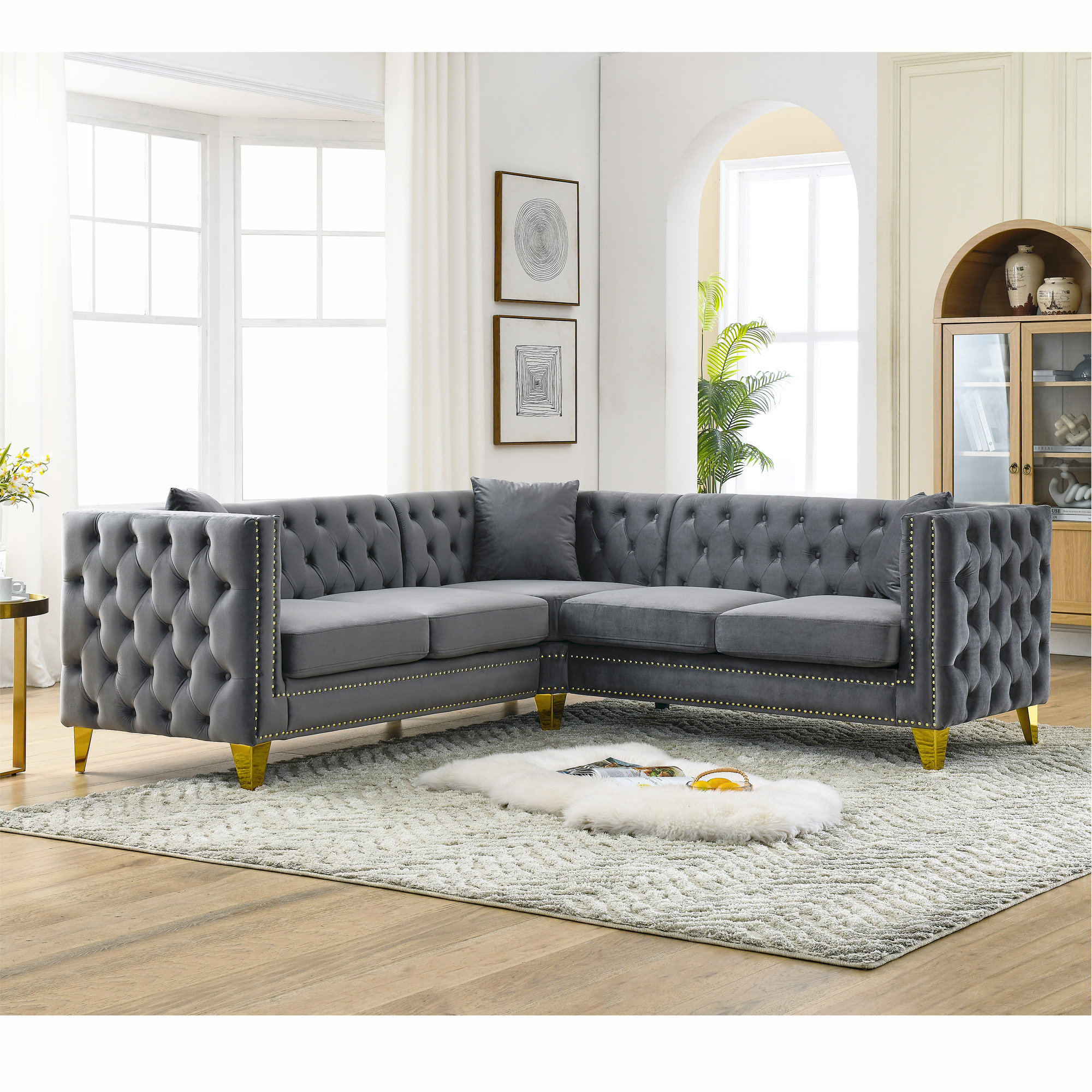 Rosdorf Park Luxurious Velvet Sofa With Plush Cushions And Sturdy Frame ...