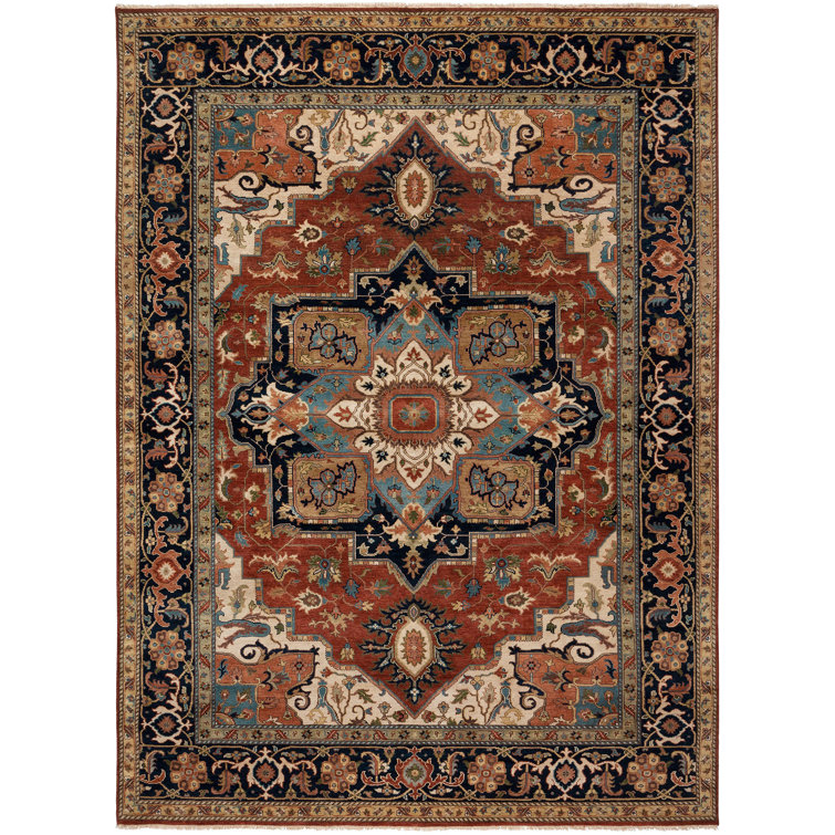 Shalom Brothers Handmade Hand-Knotted Wool Rust Navy Rug | Wayfair