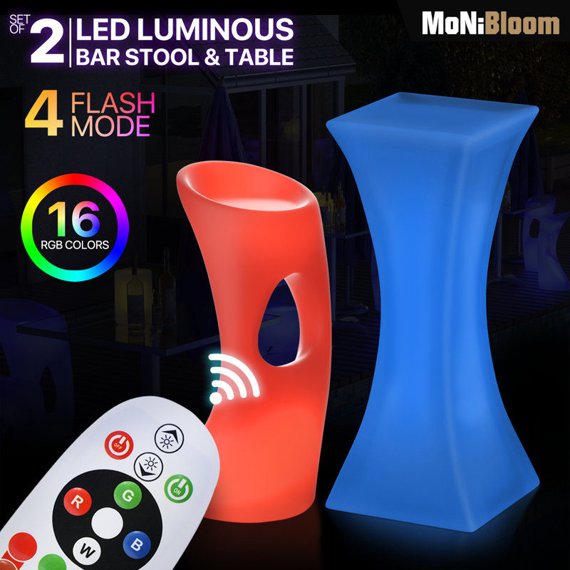 Wrought Studio™ LED Light Up Bar Stool and Table 2 Piece Set ,1 Stool ...