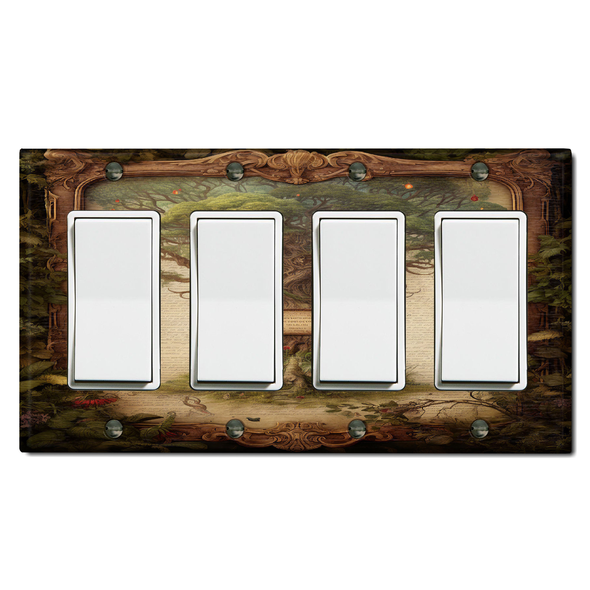 WorldAcc Green Tree Of Life Frame Nature Themed 4 - Gang Toggle Light ...