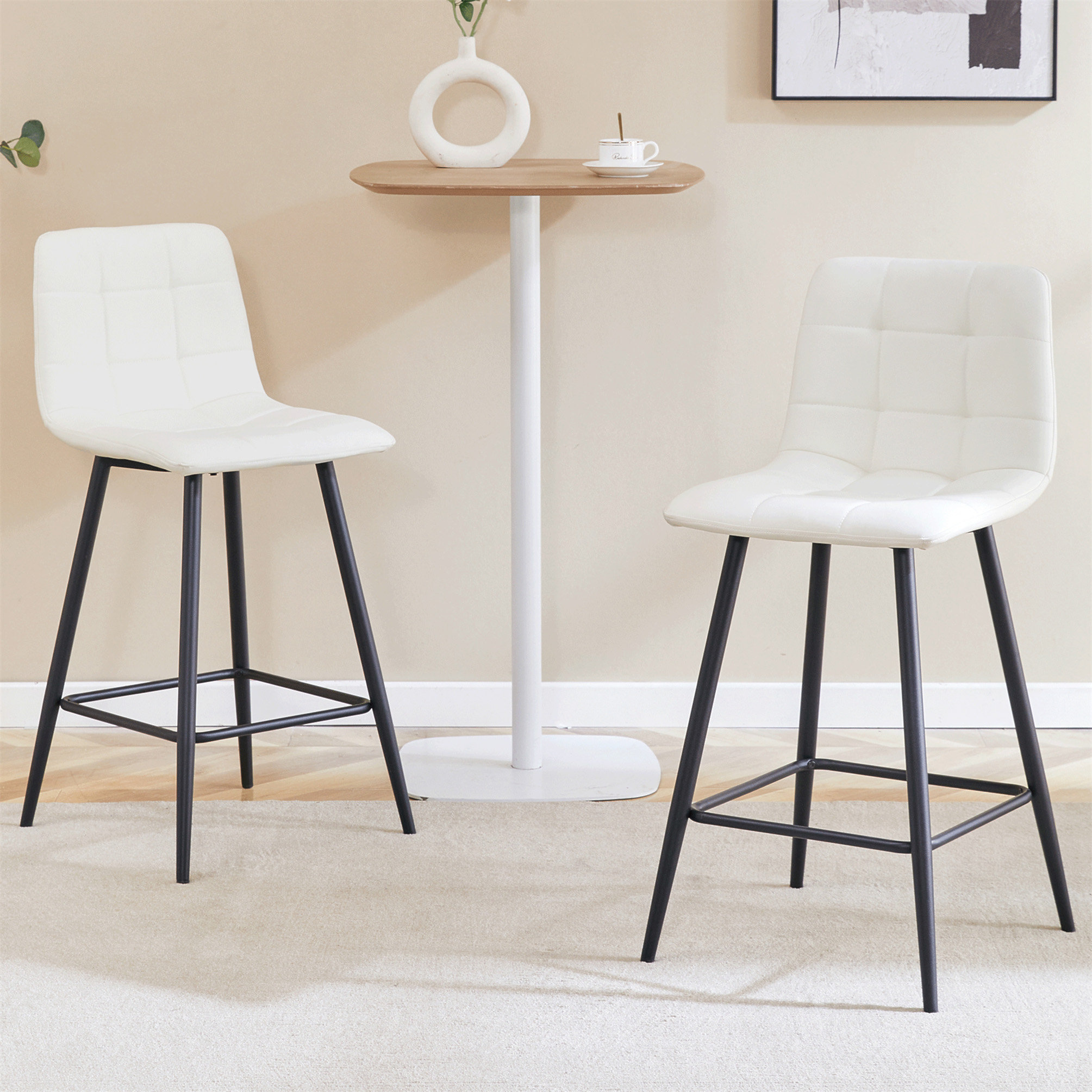Latitude Run® Modern White PU Bar Chair Set - Two Pieces, Stable ...