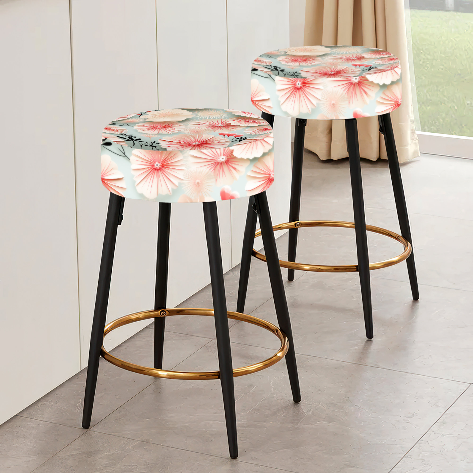 Design Art Pink Seashell Delight Coastal Pattern - Floral Bar Stools ...