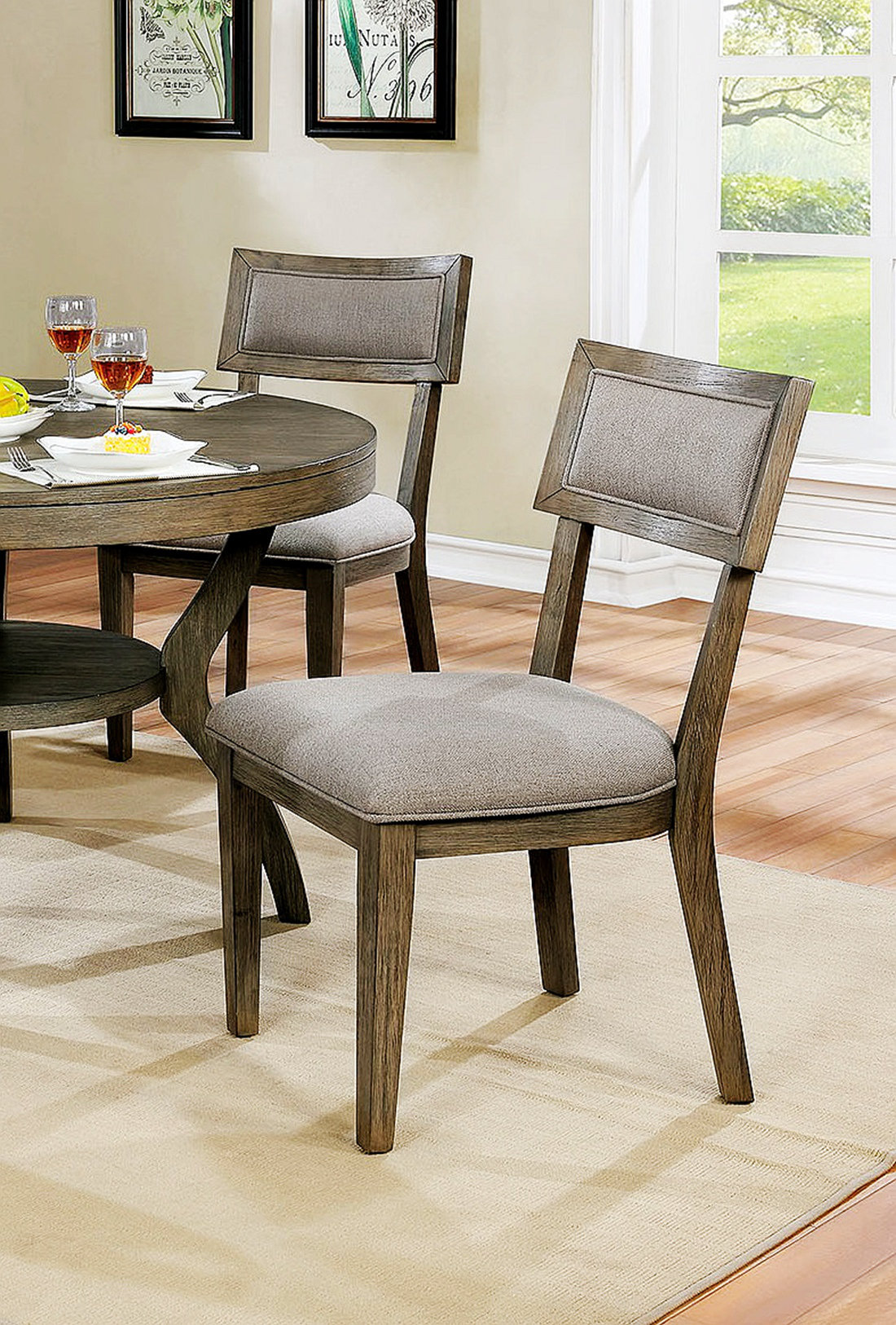 Builddecor Rustic Solid Wood 2Pc Dining Chairs Fabric Upholste Seat ...