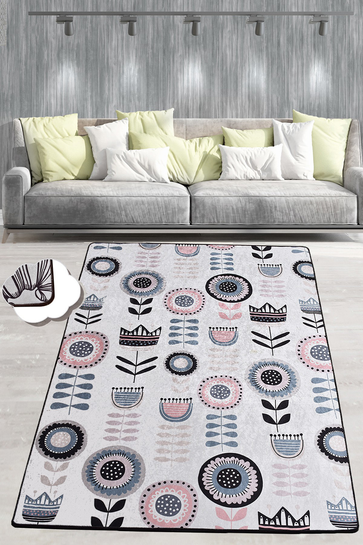 East Urban Home Haugland Floral Gray/Black/Pink Area Rug | Wayfair