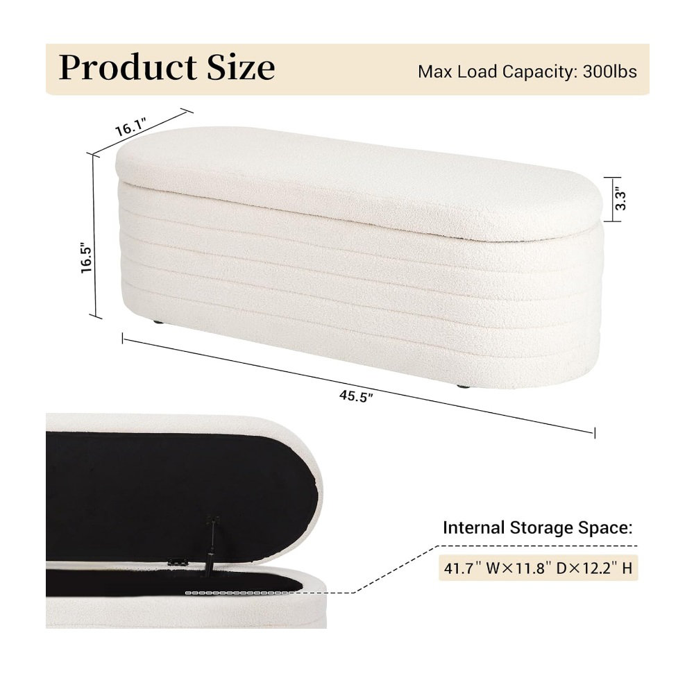 Mercer41 Matt Upholstered 45.5" Teddy Fabric Fluffy Faux Fur Flip Top ...